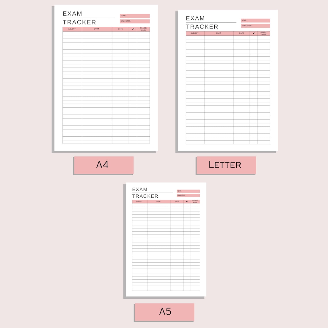 Exam Tracker | Printable College Exam Log | University Assessment ...