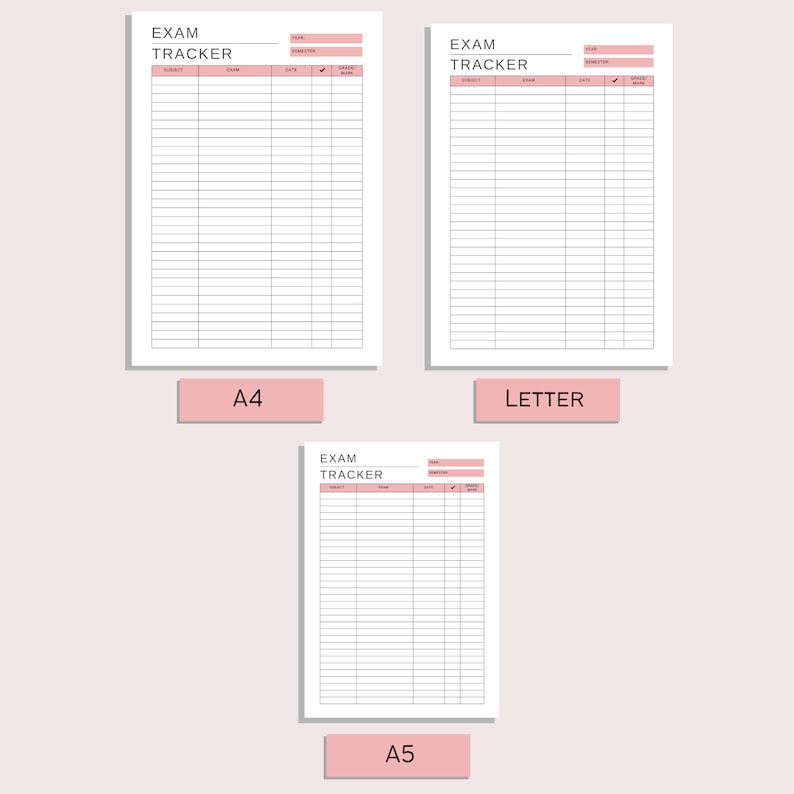 Exam Tracker | Printable College Exam Log | University Assessment ...