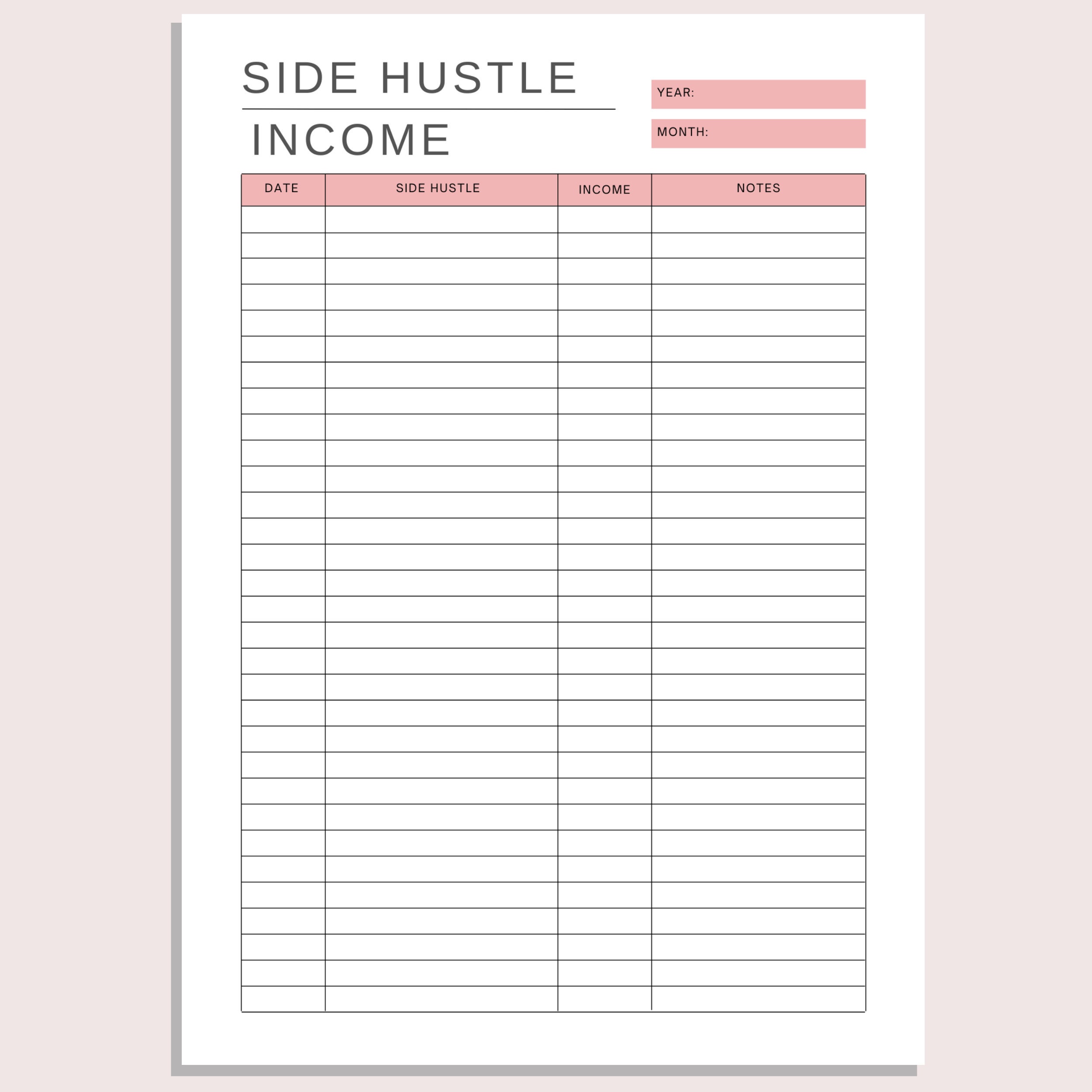 Side Hustle Income | Printable Small Business Income | Business Finance ...