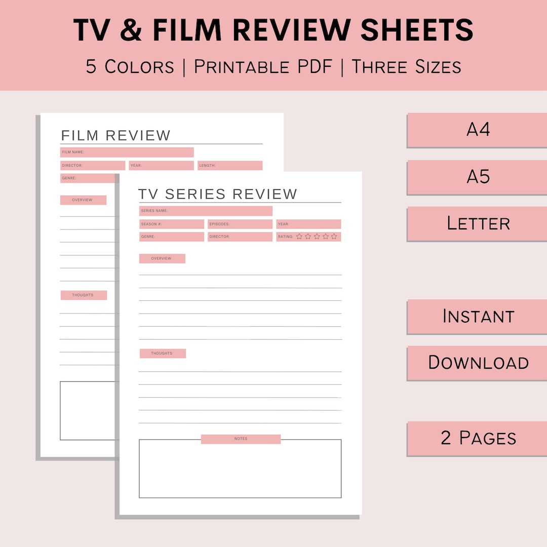 TV & Film Review Sheets | Printable Film Tracker | Television Show Log ...