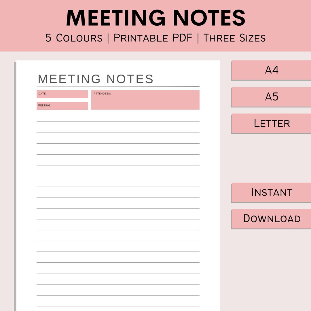 Meeting Notes, Printable Note Paper, Student Note Taking, Conference ...