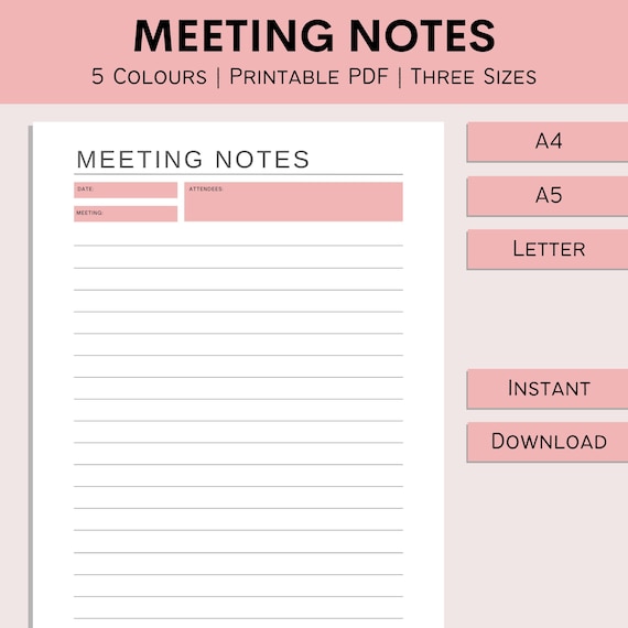 Meeting Notes Printable Note Paper Student Note Taking - Etsy