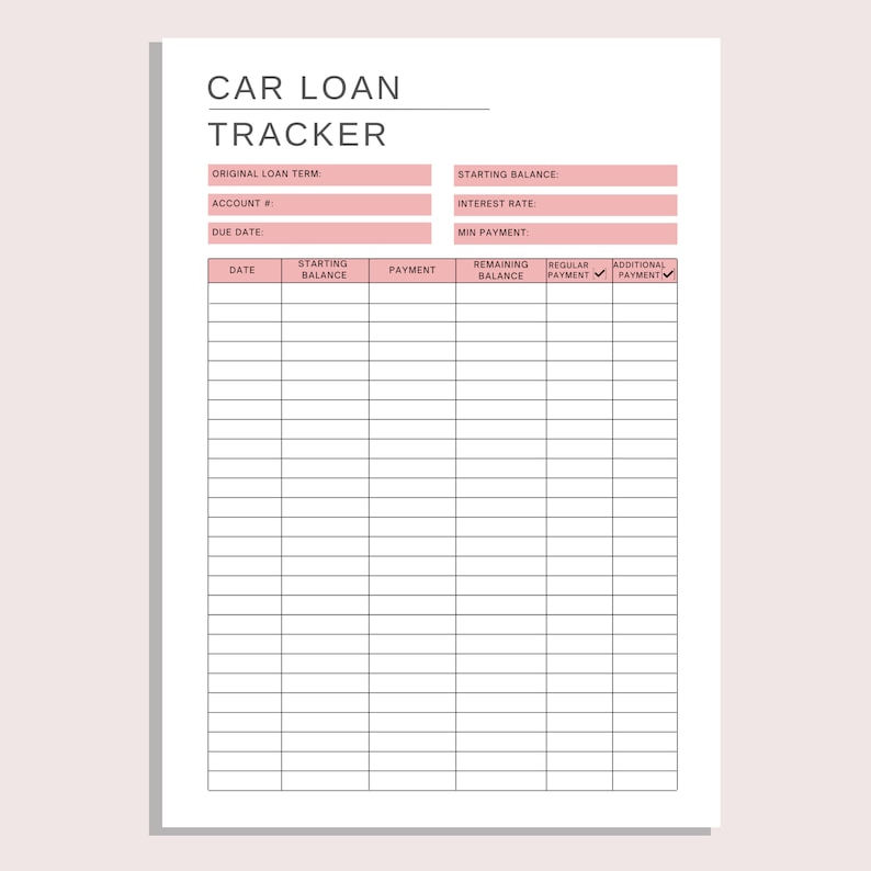 Car Loan Payment Tracker | Auto Debt Payoff Tracker | Printable Debt ...