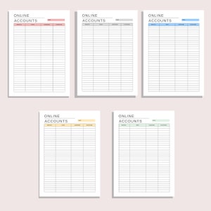 Online Account List | Printable Password Tracker | Accounts | Password ...