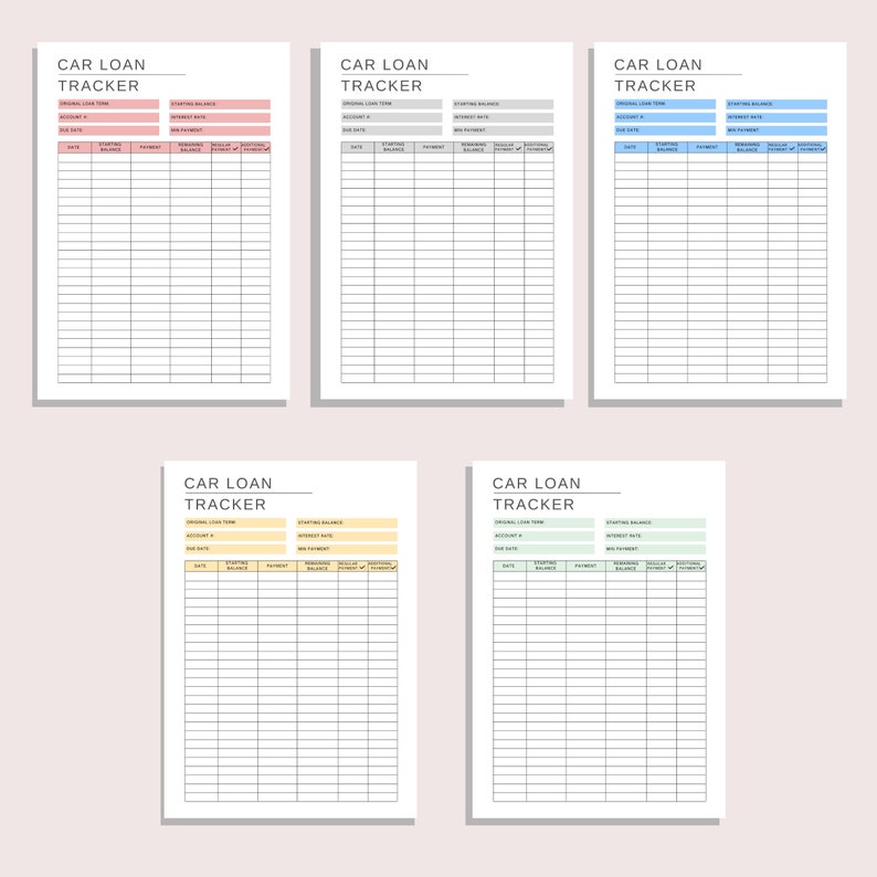 Car Loan Payment Tracker | Auto Debt Payoff Tracker | Printable Debt ...