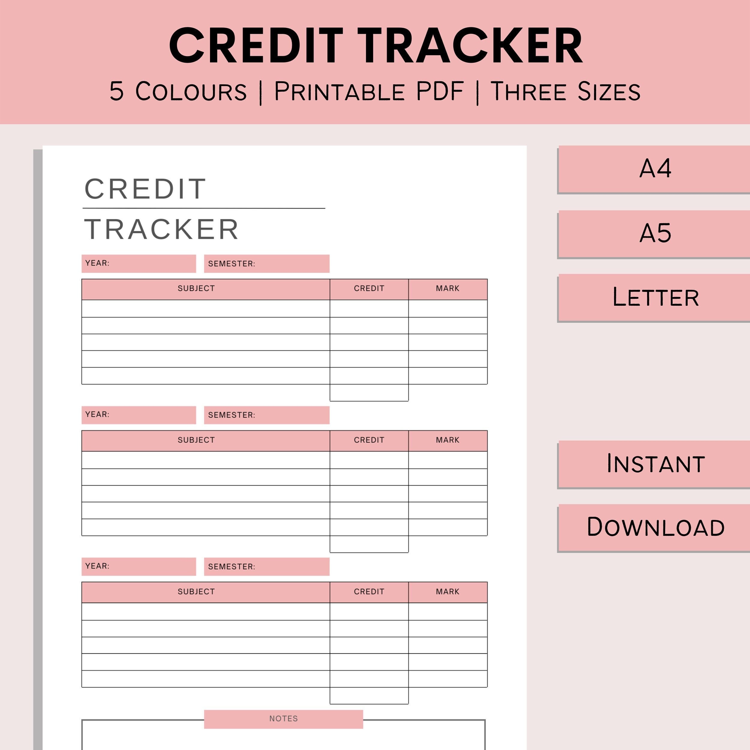 Credit Tracker | Printable Student Credit Log | College Class Track ...