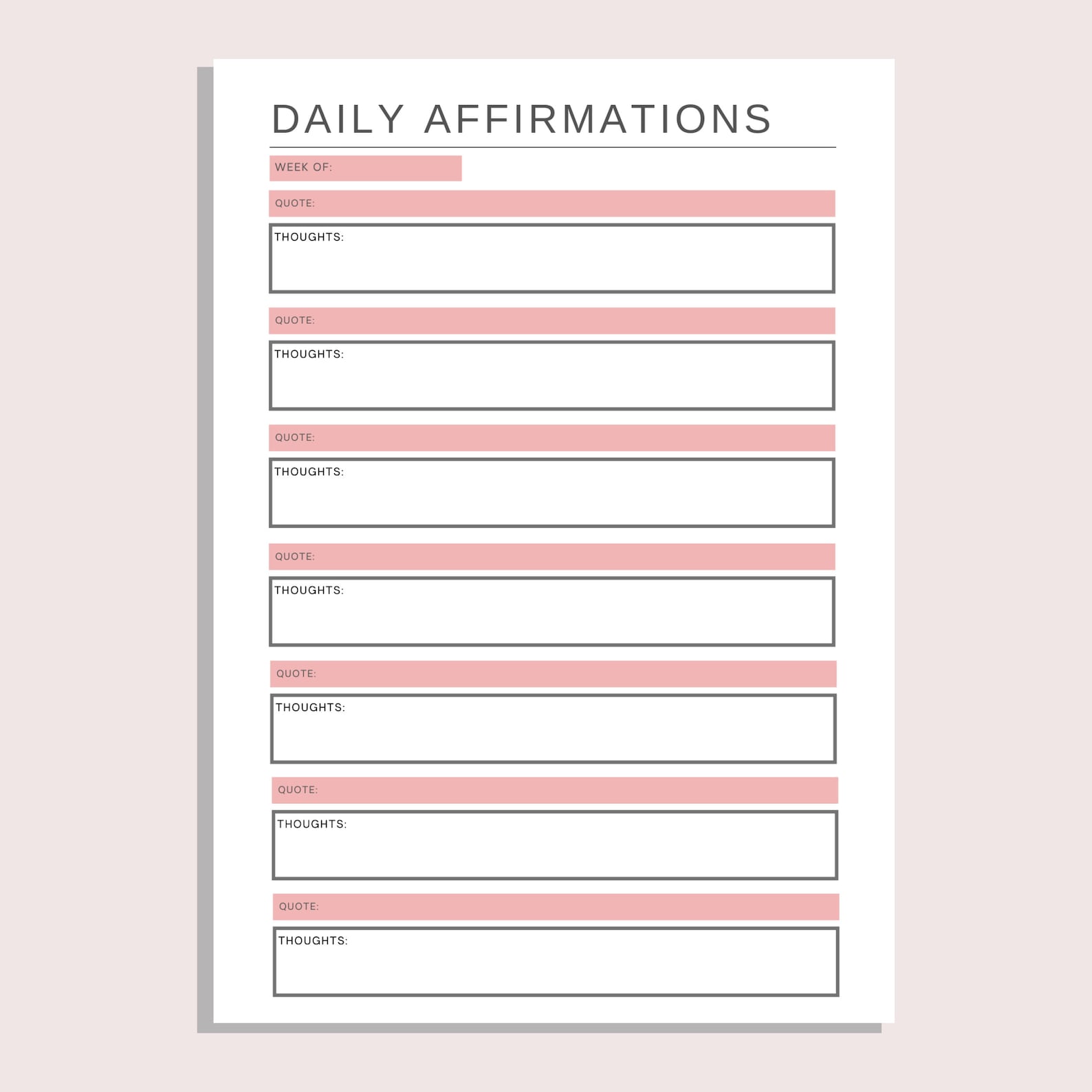 Daily Affirmations Sheet | Printable Positive Quotes | Inspirational ...