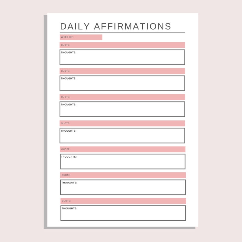 Daily Affirmations Sheet | Printable Positive Quotes | Inspirational ...