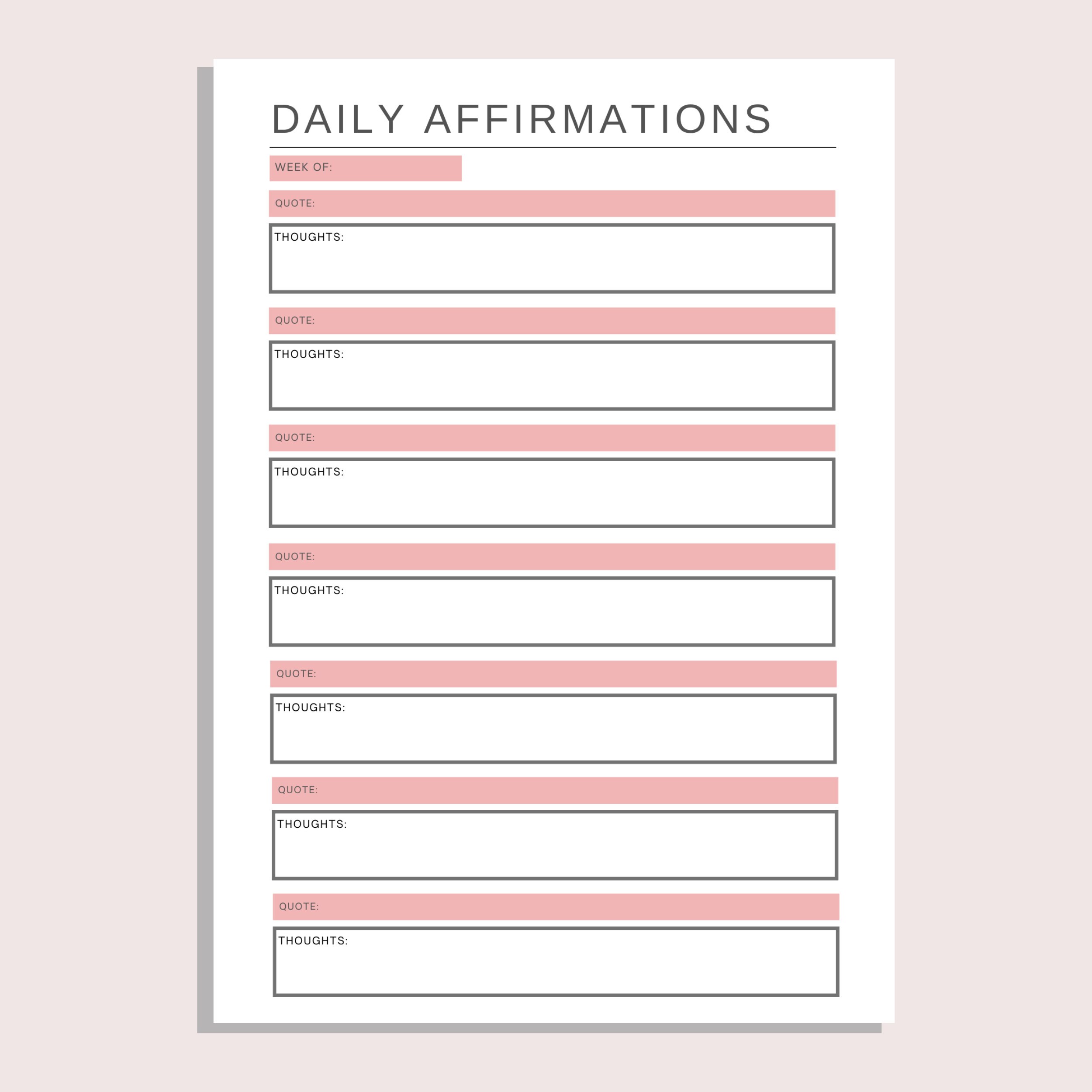 Daily Affirmations Sheet | Printable Positive Quotes | Inspirational ...