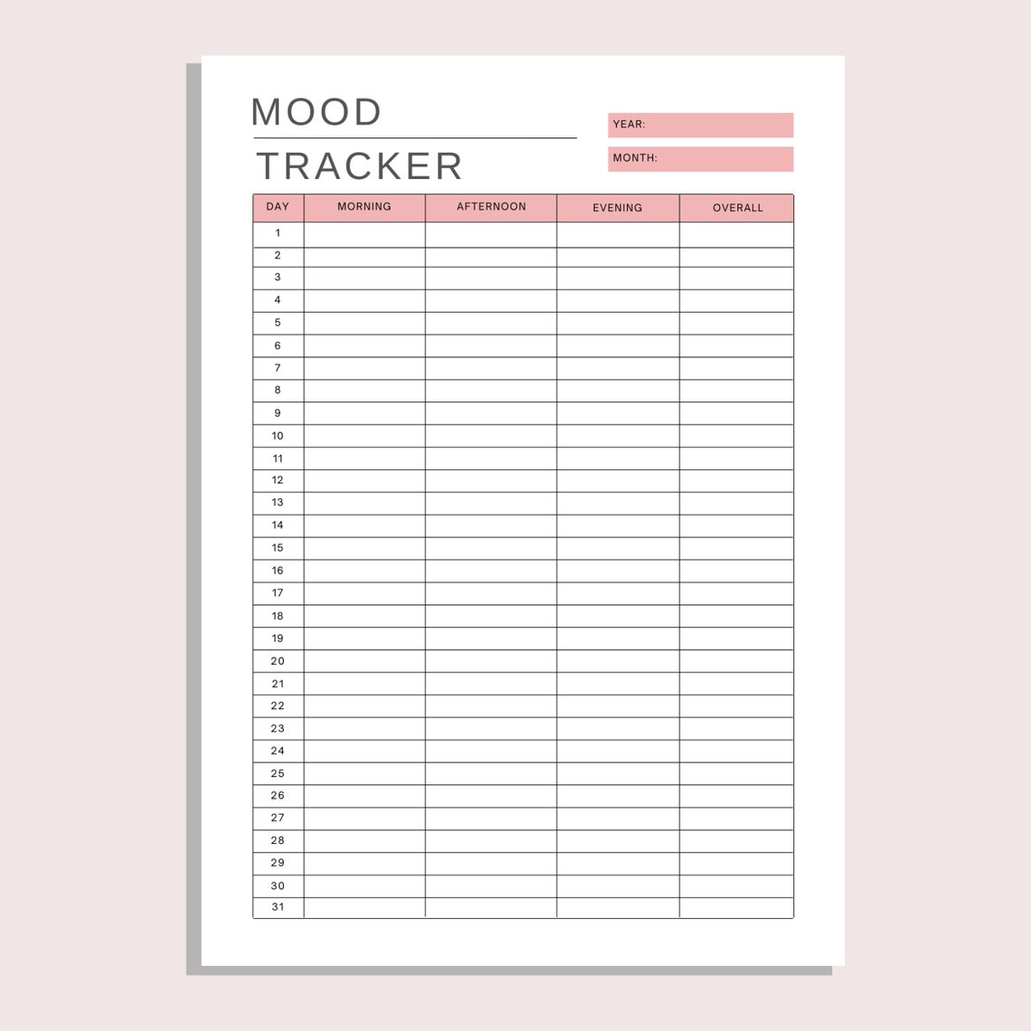 Mood Tracker | Printable Daily Mood Journal | Monthly Emotion Log ...