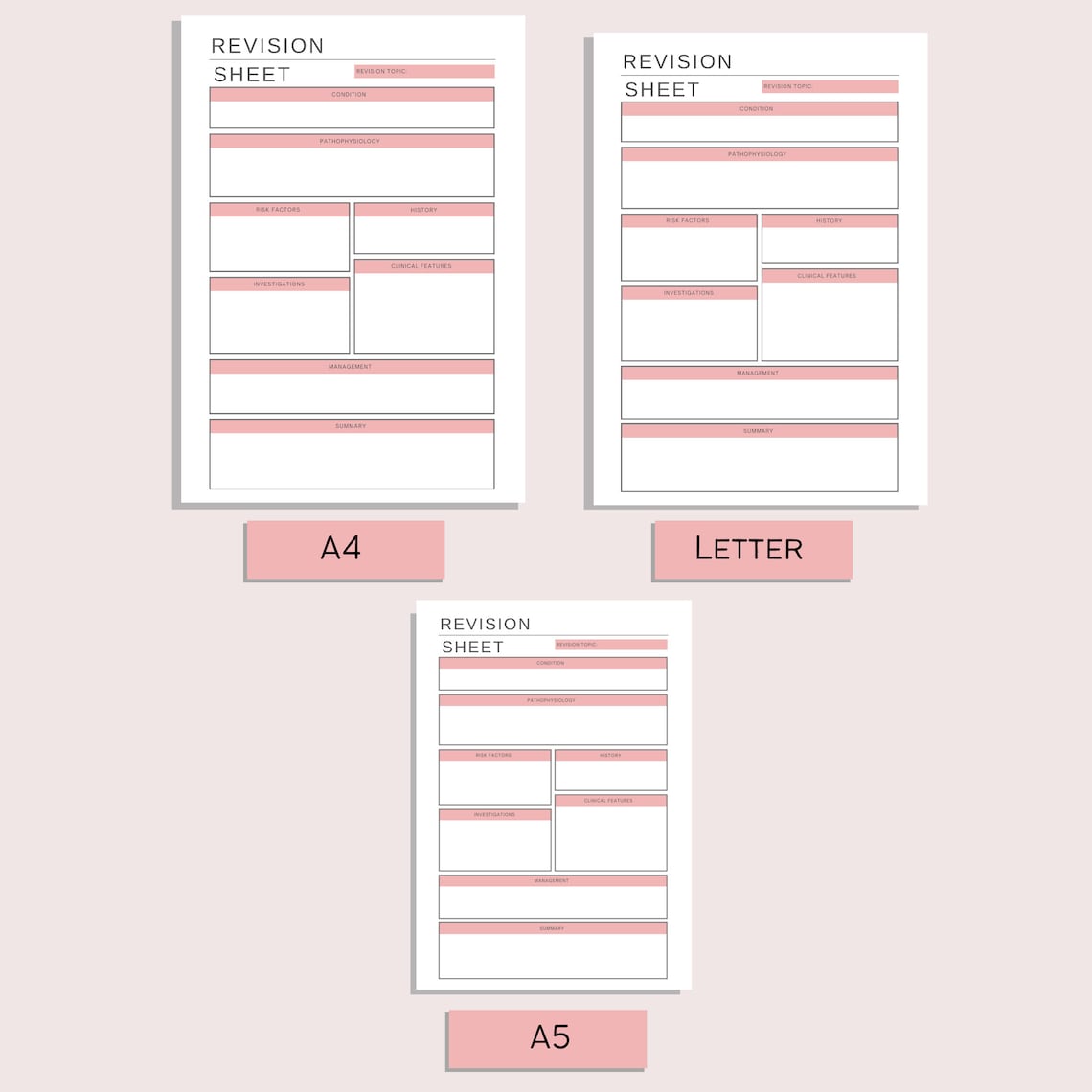 Nursing Revision Sheet | Printable Nursing Template | Condition Summary ...