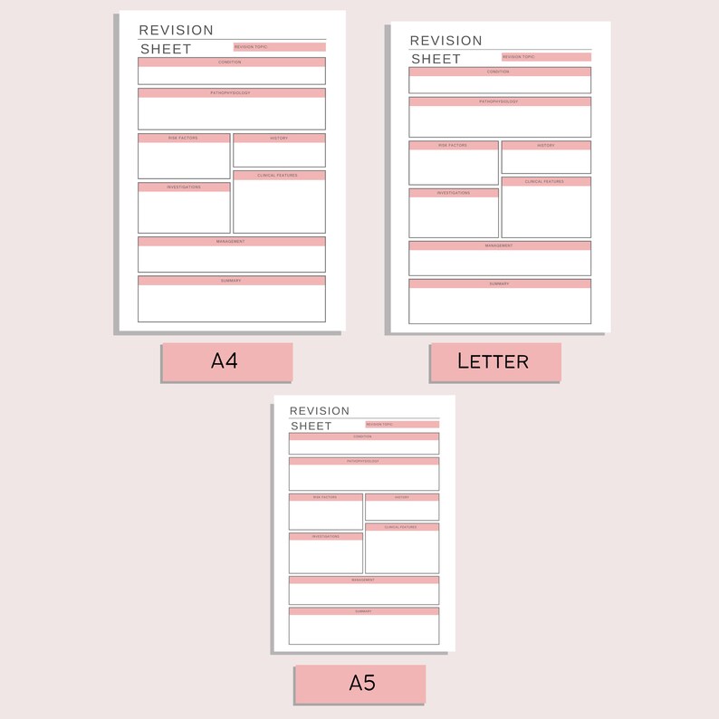 Nursing Revision Sheet | Printable Nursing Template | Condition Summary ...