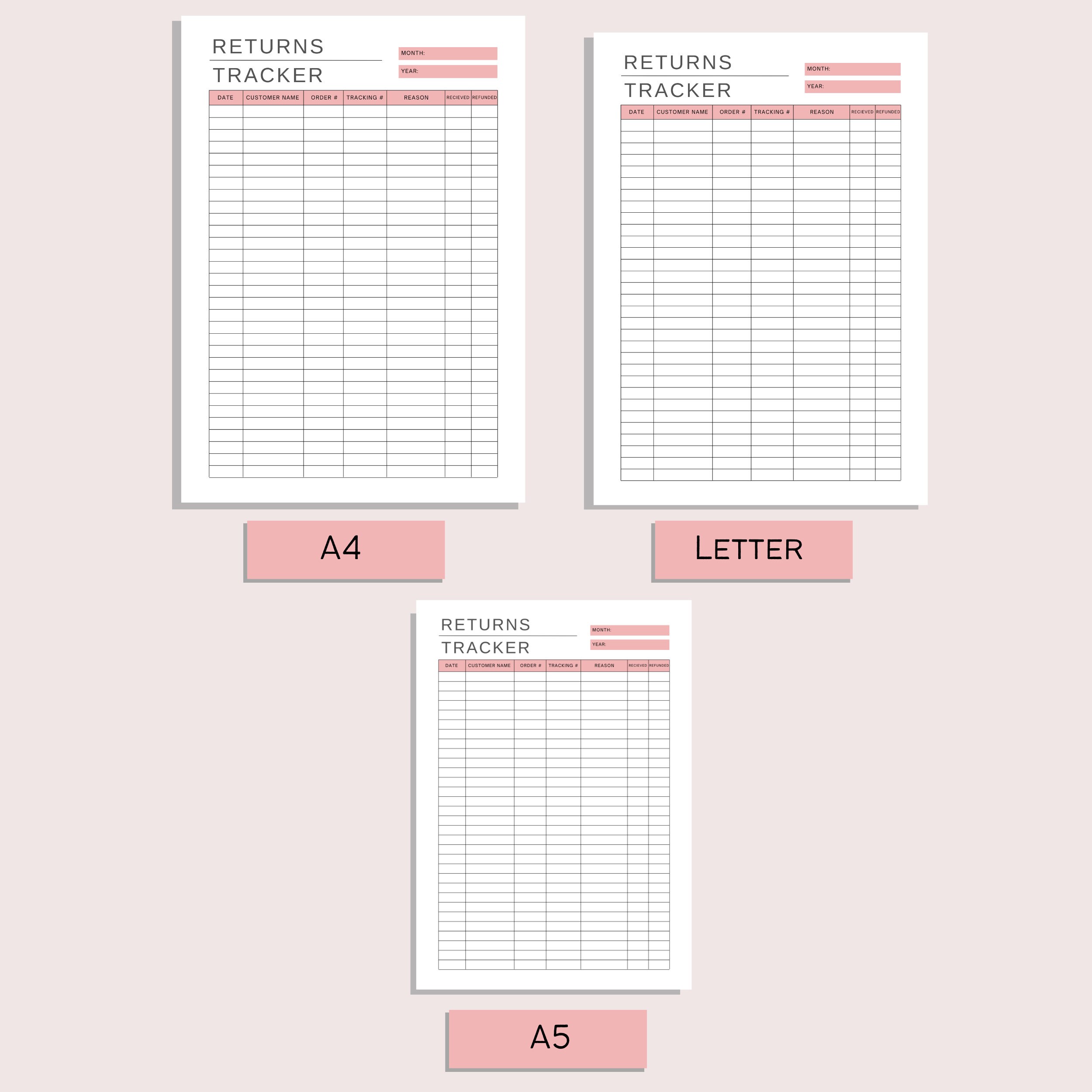 Returns Tracker | Printable Online Business Return Sheet | Sales ...