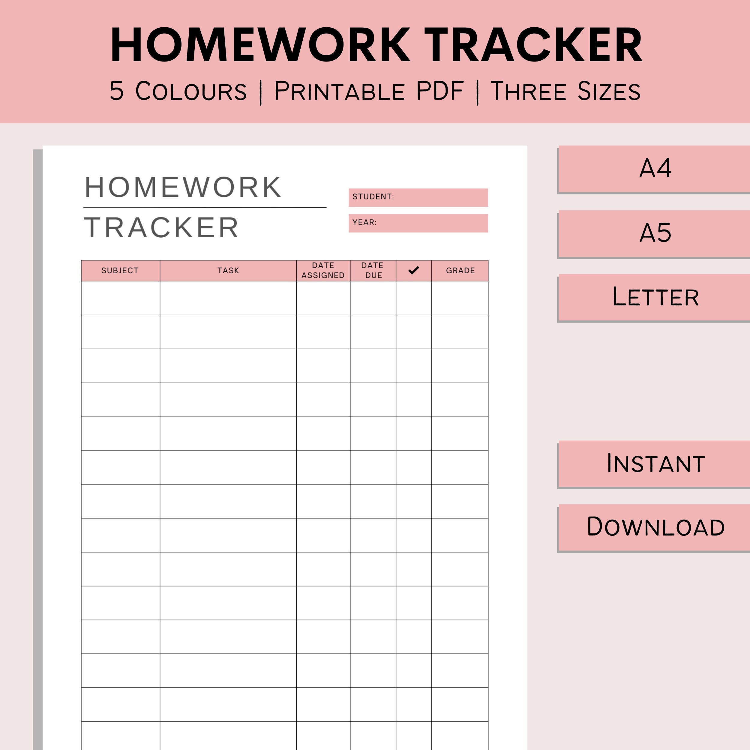 Homework Tracker Printable, Homeschool Teacher Checklist, Assignment ...