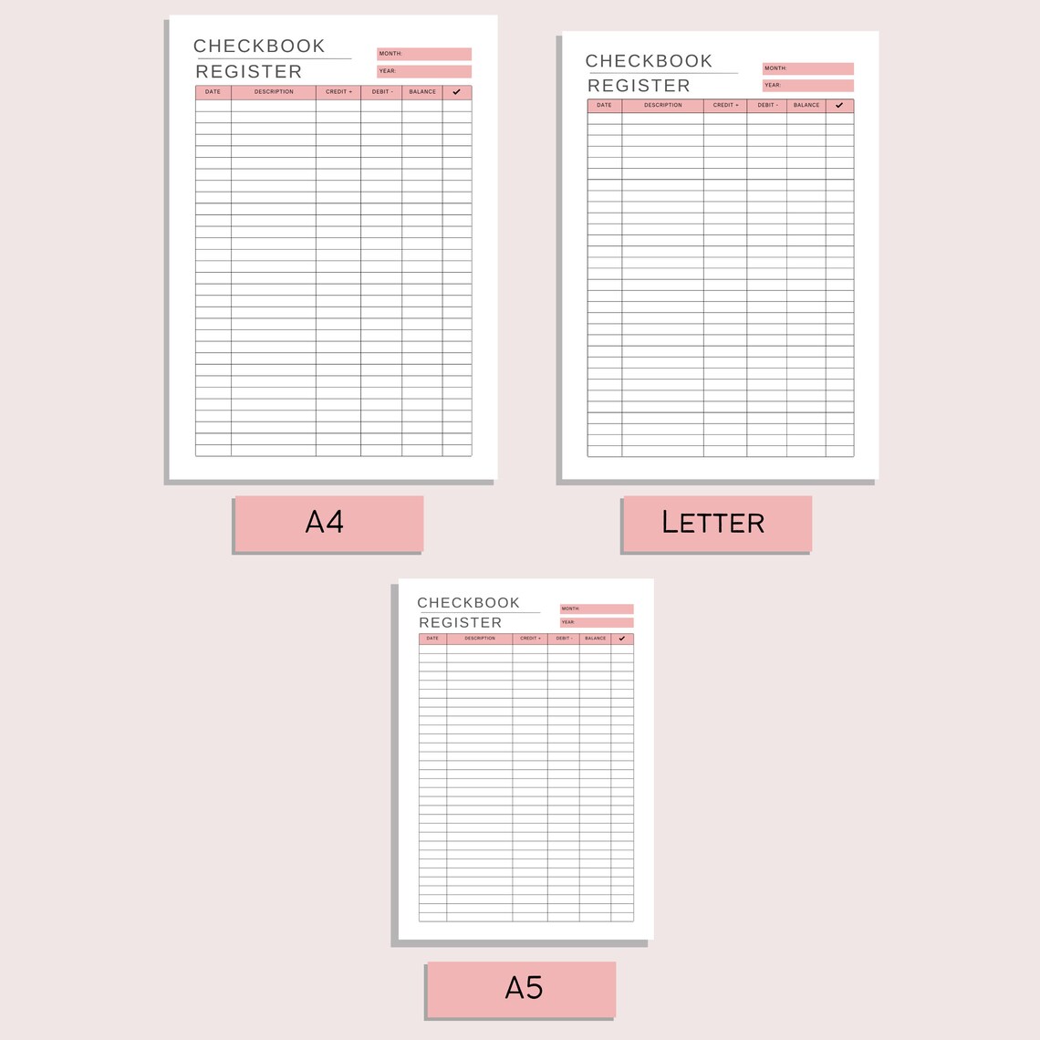 Checkbook Register | Printable Transaction Log | Cheque Tracker ...