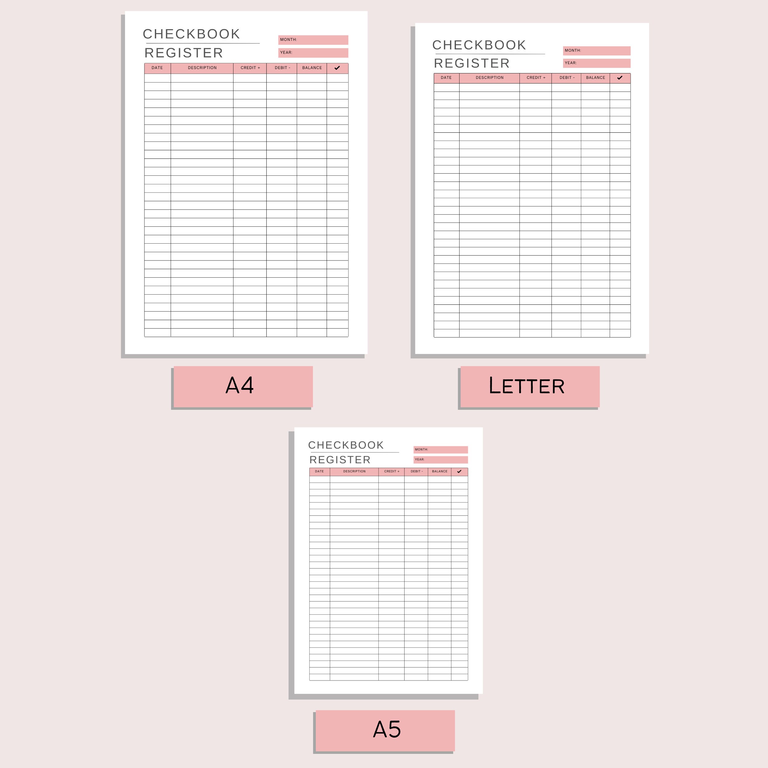 Checkbook Register | Printable Transaction Log | Cheque Tracker ...