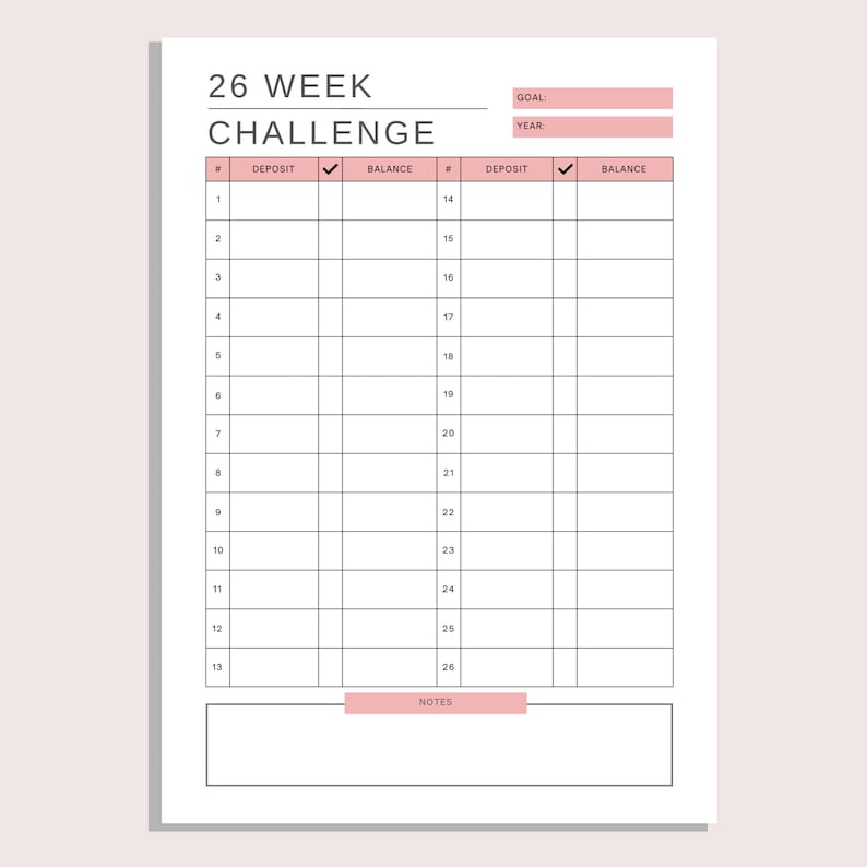26 Week Savings Challenge | Printable Saving Plan | Finance Planner ...