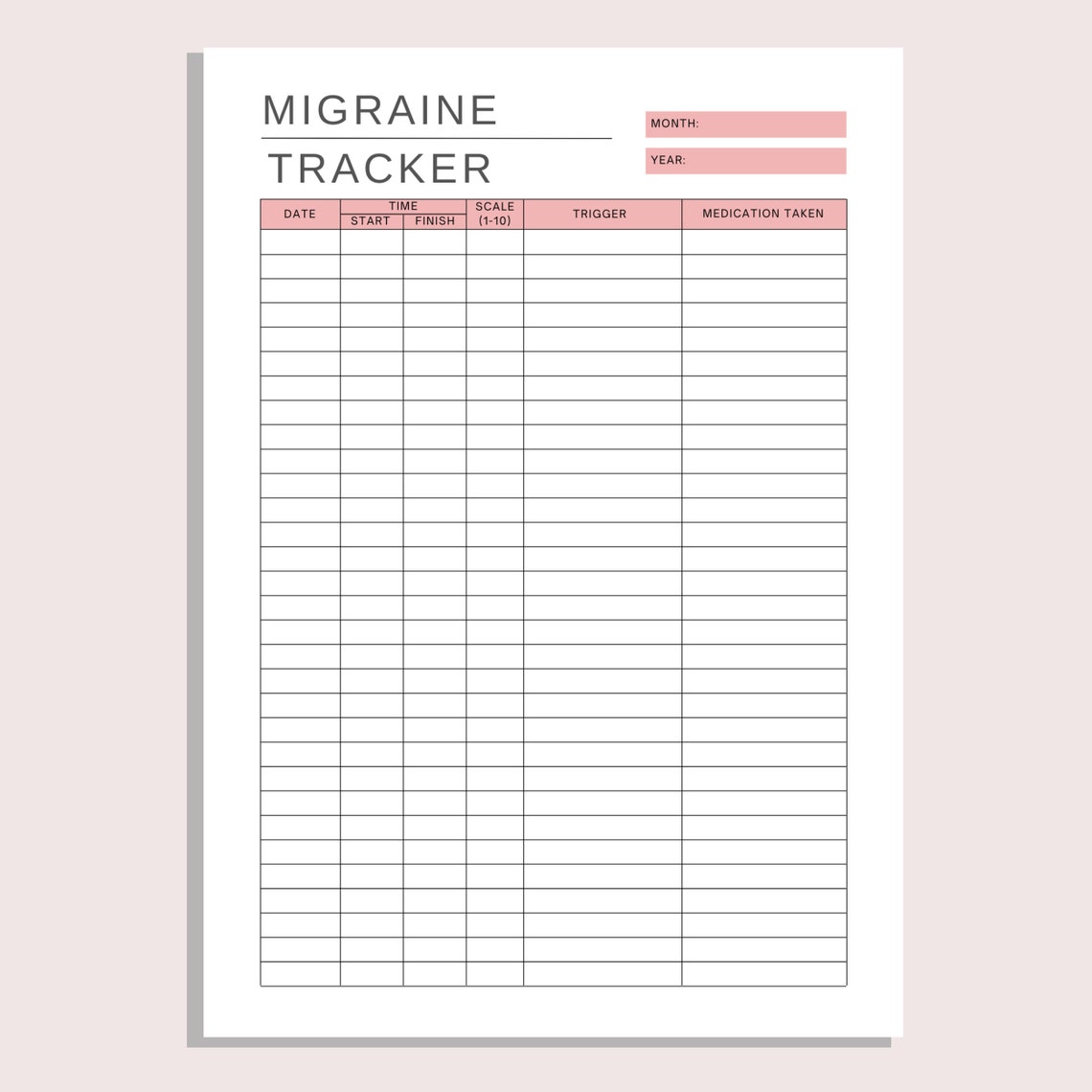 Migraine Tracker | Printable Headache Log | Health Journal | Headache ...