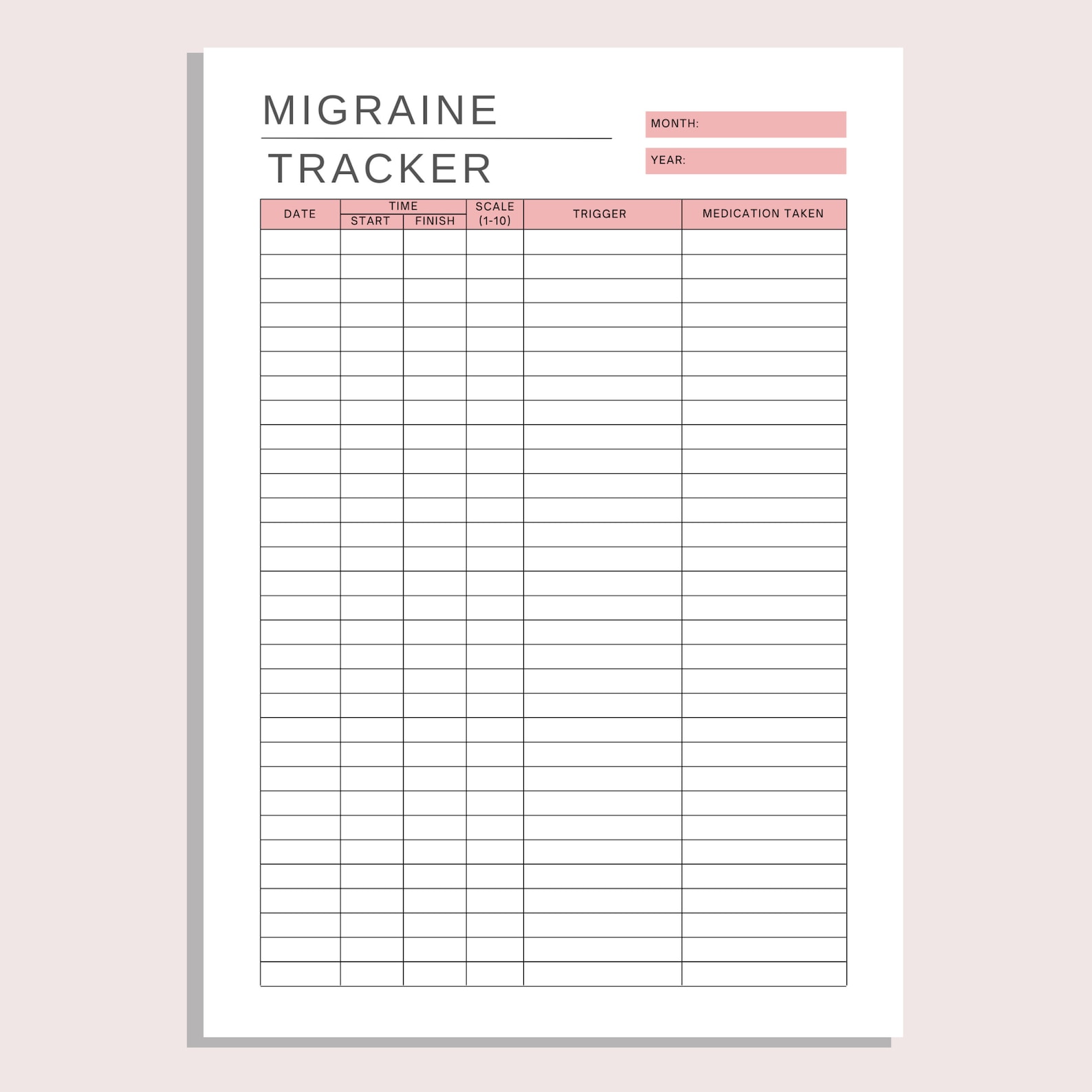 Migraine Tracker | Printable Headache Log | Health Journal | Headache ...