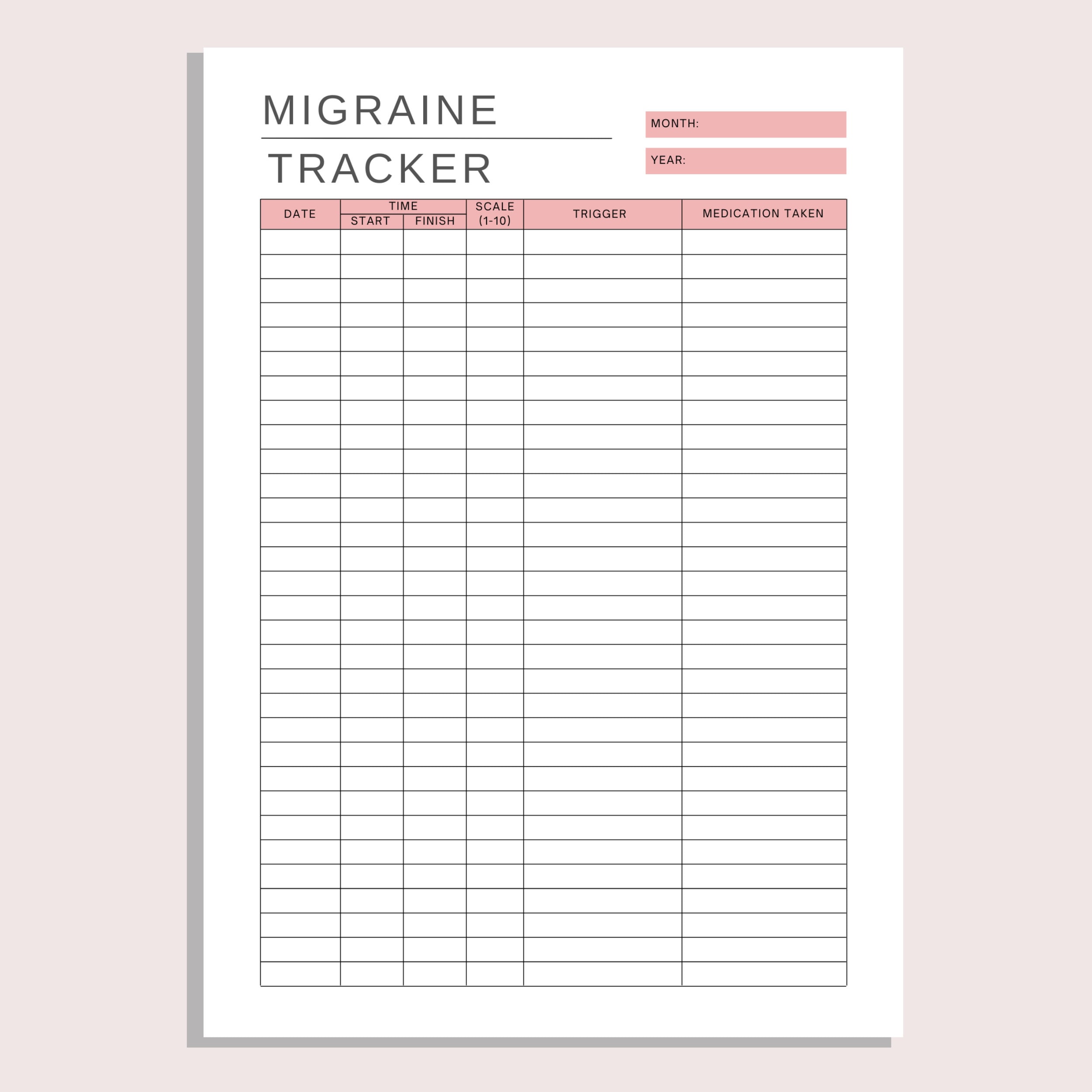 Migraine Tracker | Printable Headache Log | Health Journal | Headache ...