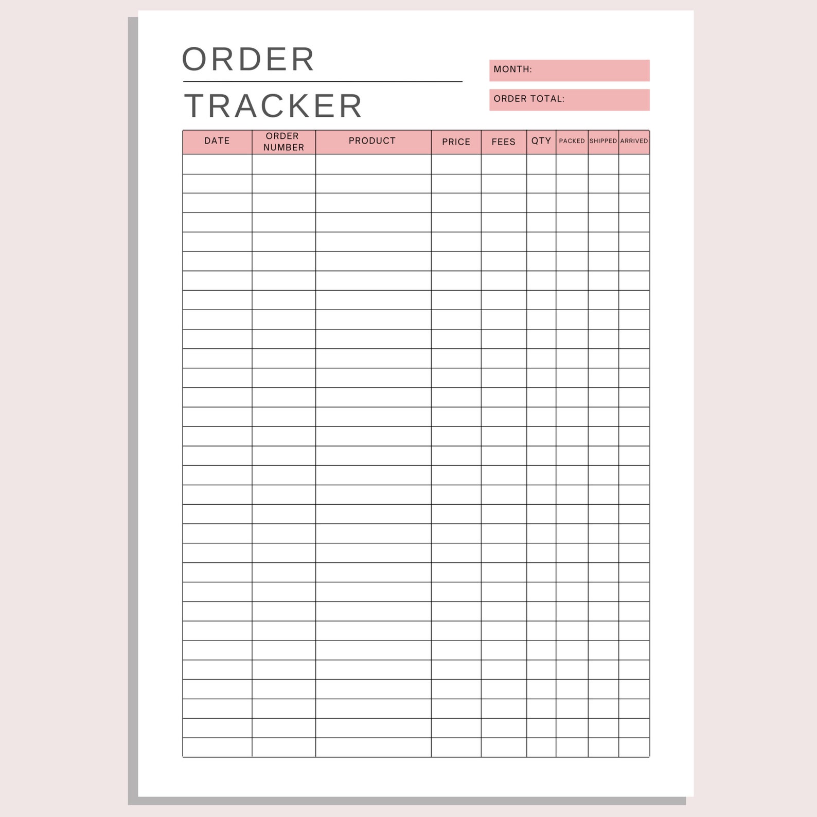 Order Tracker | Printable Shipment Tracker | Small Business Template ...