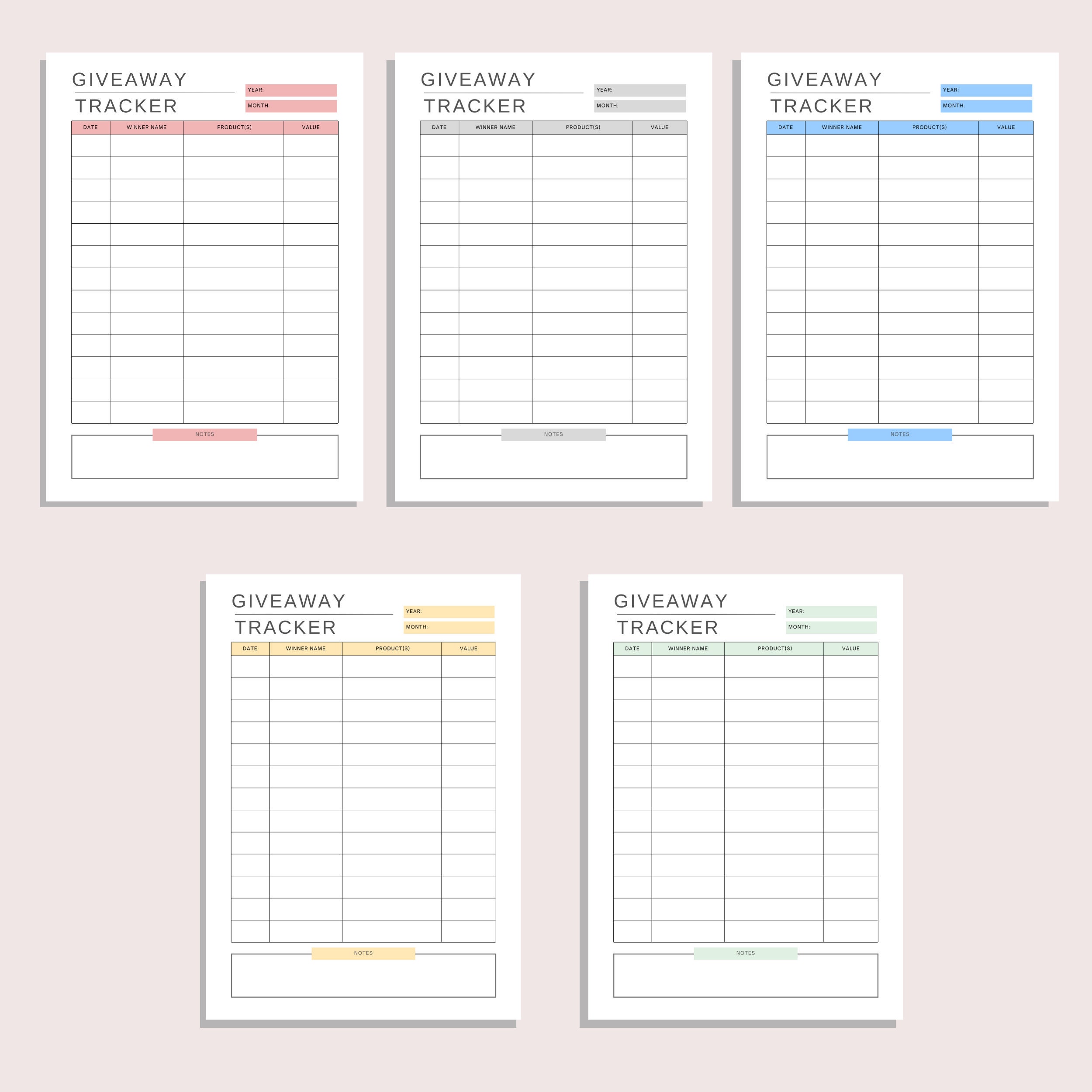 Giveaway Tracker | Printable Social Media Planner | Social Media ...
