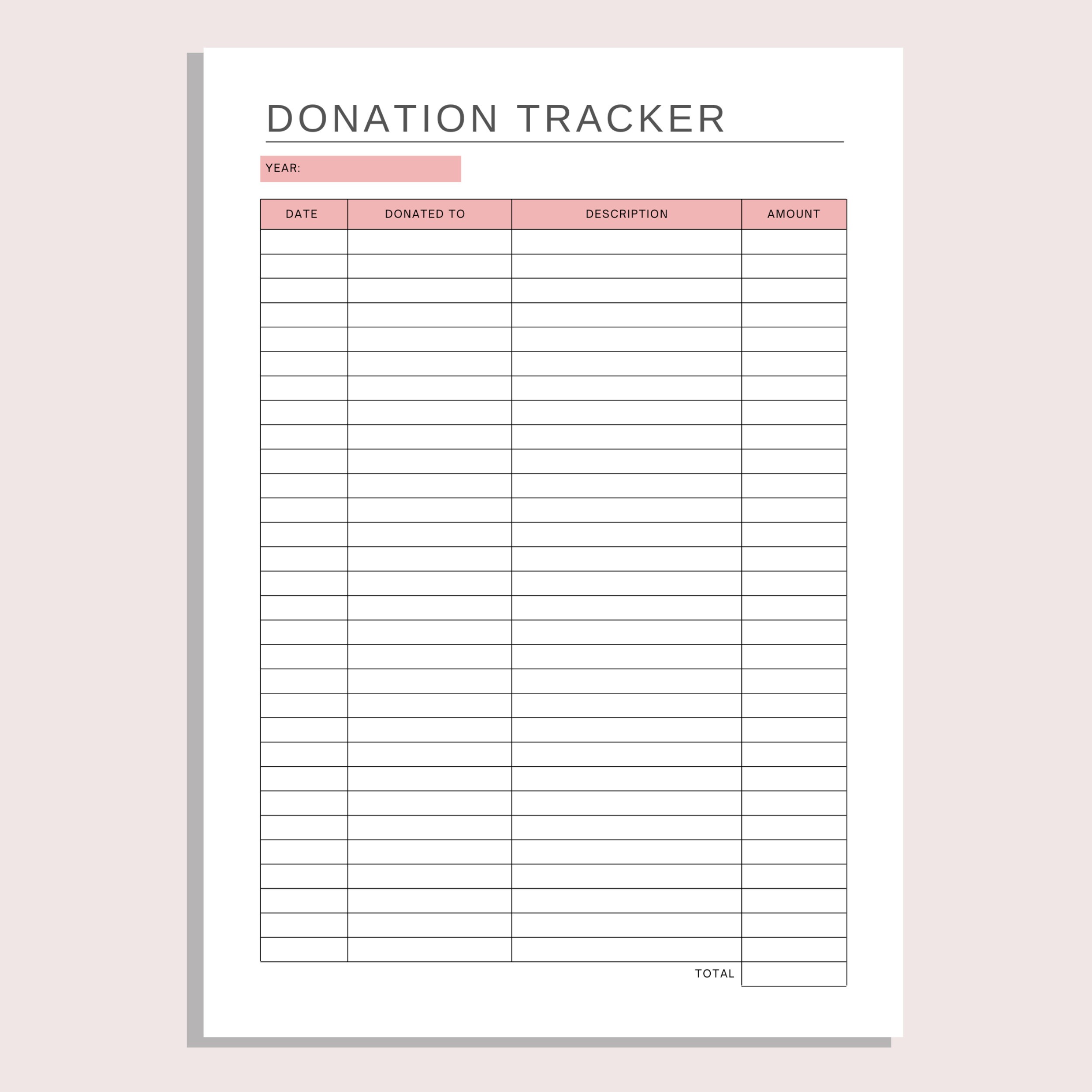 Donation Tracker Printable Tithe Log Charitable Donations Track