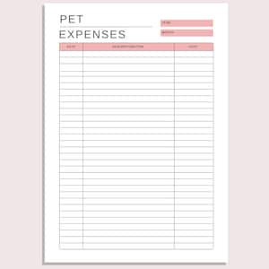 Pet Expense Tracker | Printable Spending Log | Cat Spending | Dog Cost ...