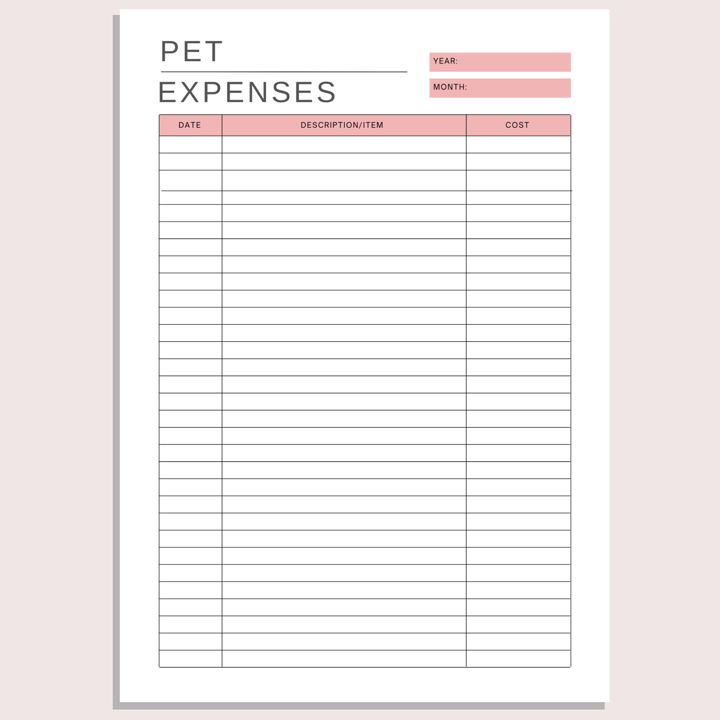 Pet Expense Tracker | Printable Spending Log | Cat Spending | Dog Cost ...