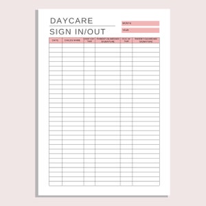 Daycare Sign in Sheet | Sign Out Form | Attendance List | Nursery ...
