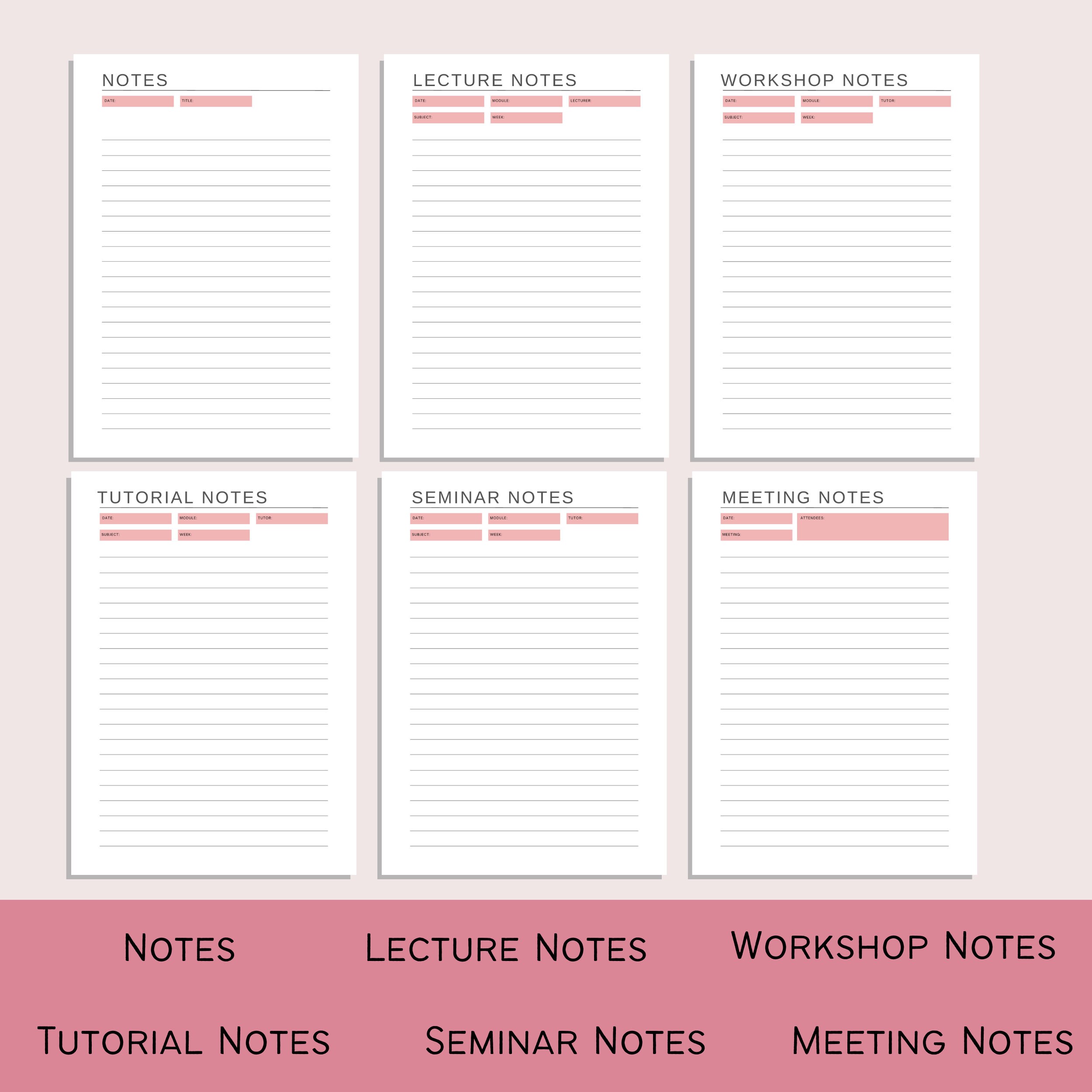 Note Taking Pack Printable Note Pages Student Note Bundle Planning and ...