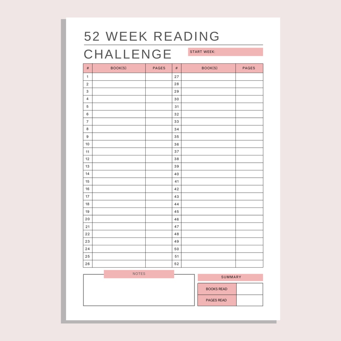 52 Week Reading Challenge | Weekly Reading Tracker | Reading Planner ...