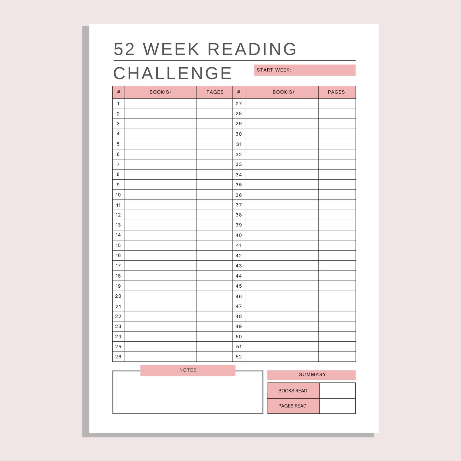 52 Week Reading Challenge | Weekly Reading Tracker | Reading Planner ...