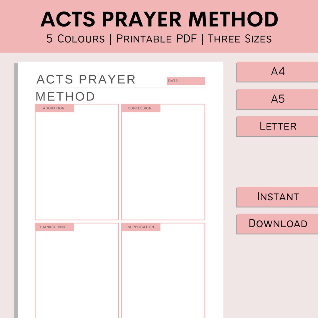 ACTS Prayer Method Printable | Bible Study Sheet | Faith Planner ...