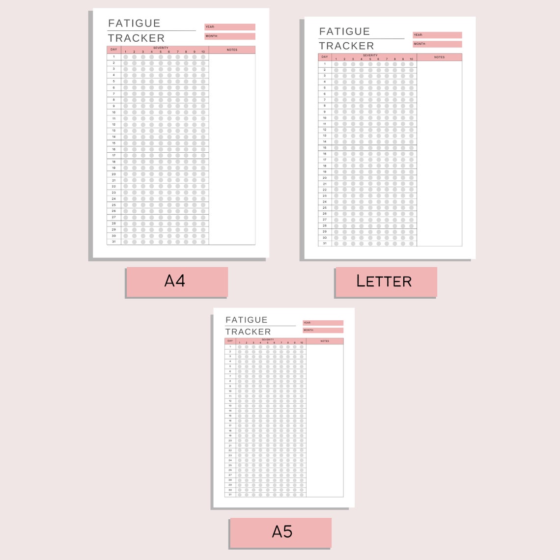 Fatigue Tracker Printable | Monthly Health Journal | Fatigue Severity ...
