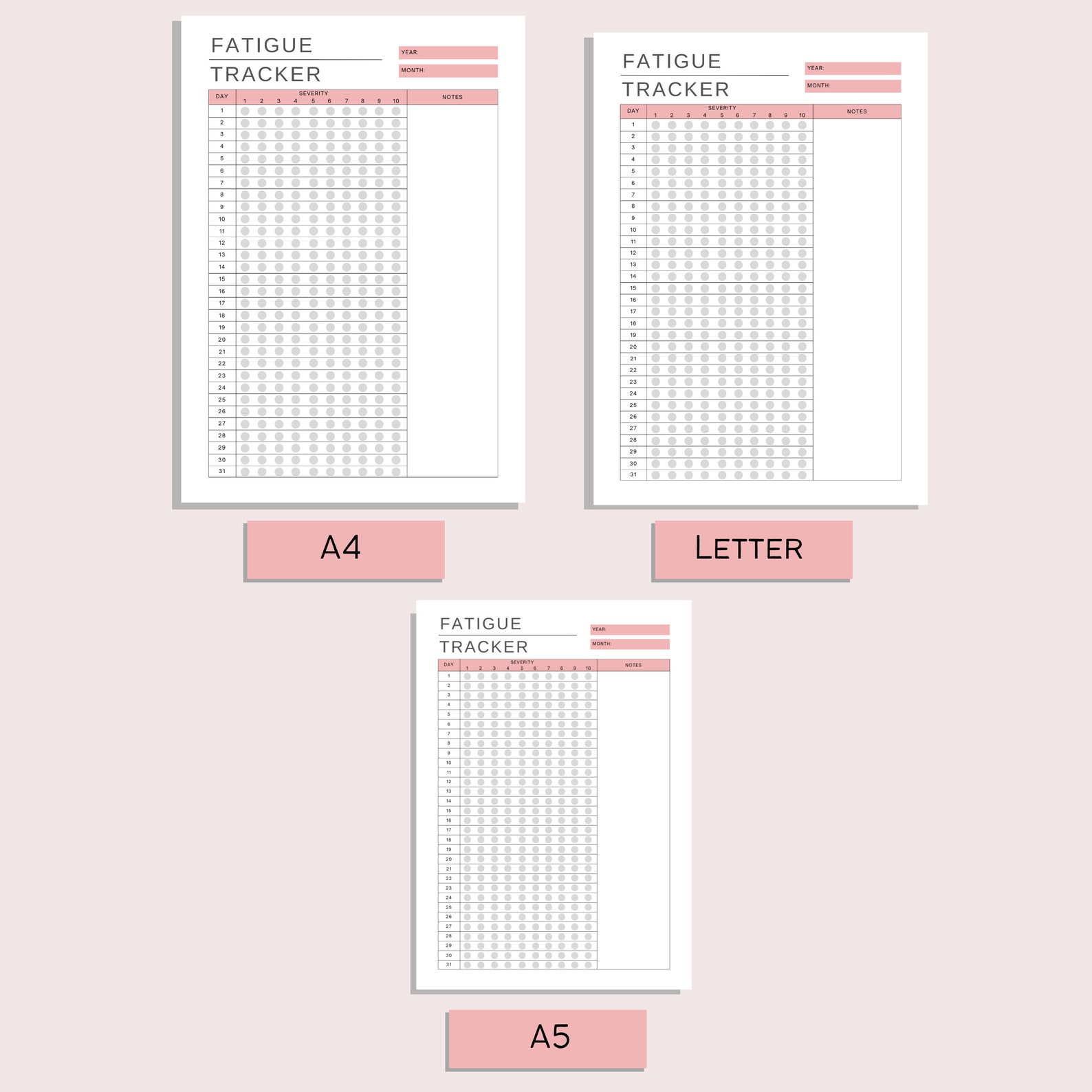 Fatigue Tracker Printable | Monthly Health Journal | Fatigue Severity ...