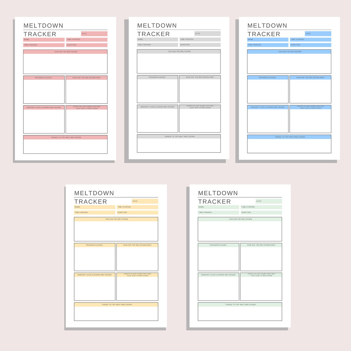 Meltdown Tracker Printable | Special Needs Carer Template | Autism Tracker | Sensory Overload ...