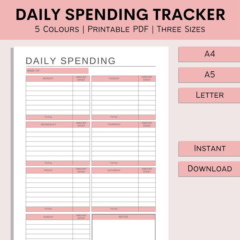 Daily Spending Tracker | Printable Expense Log | Daily Transaction ...