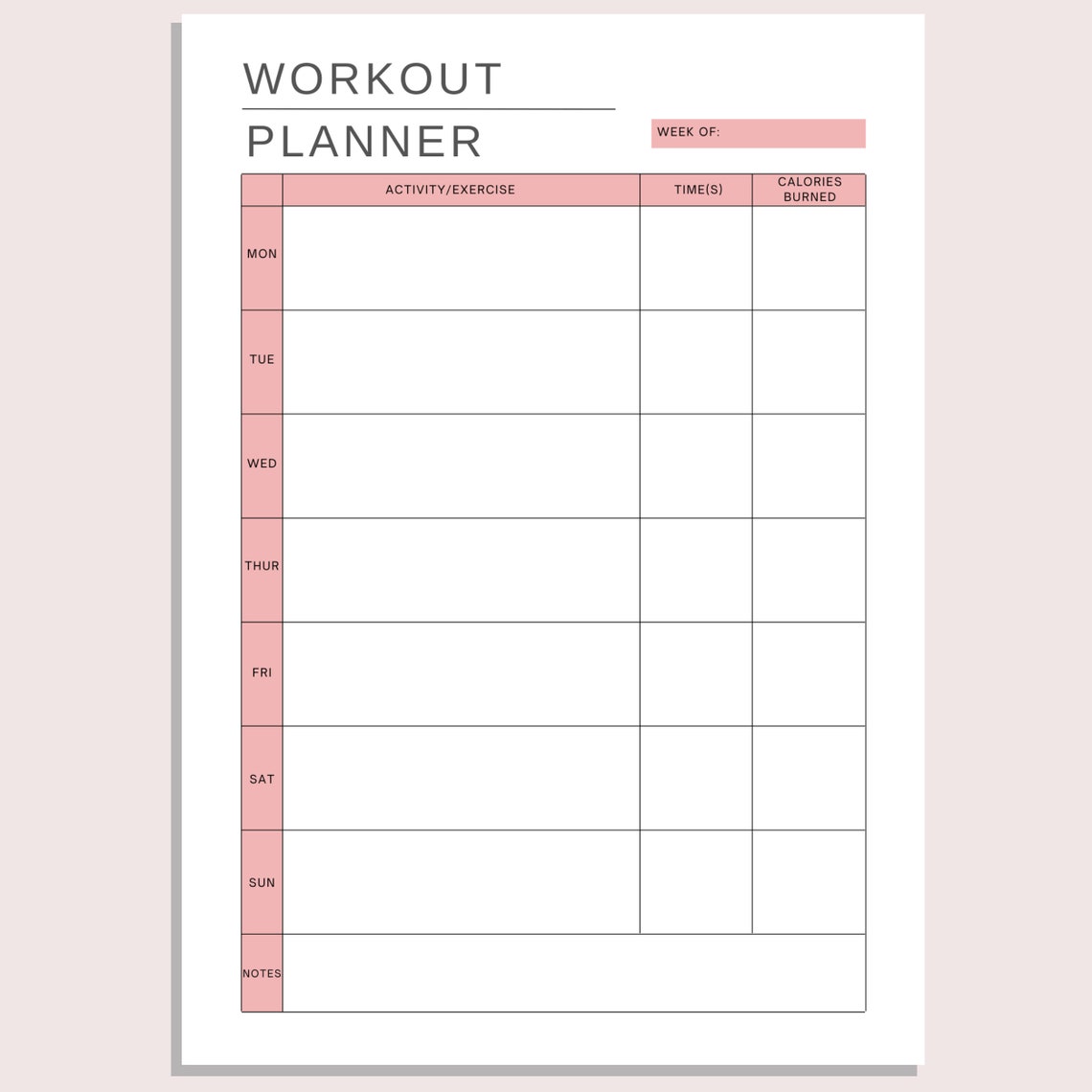 Workout Planner Printable Weekly Exercise Plan Fitness Journal Activity ...