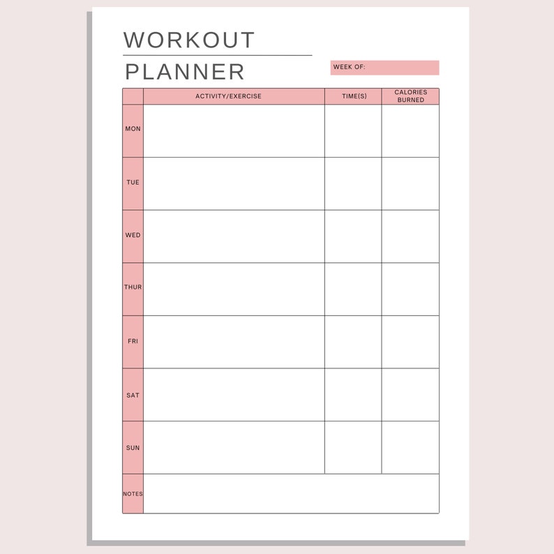 Workout Planner | Printable Weekly Exercise Plan | Fitness Journal ...