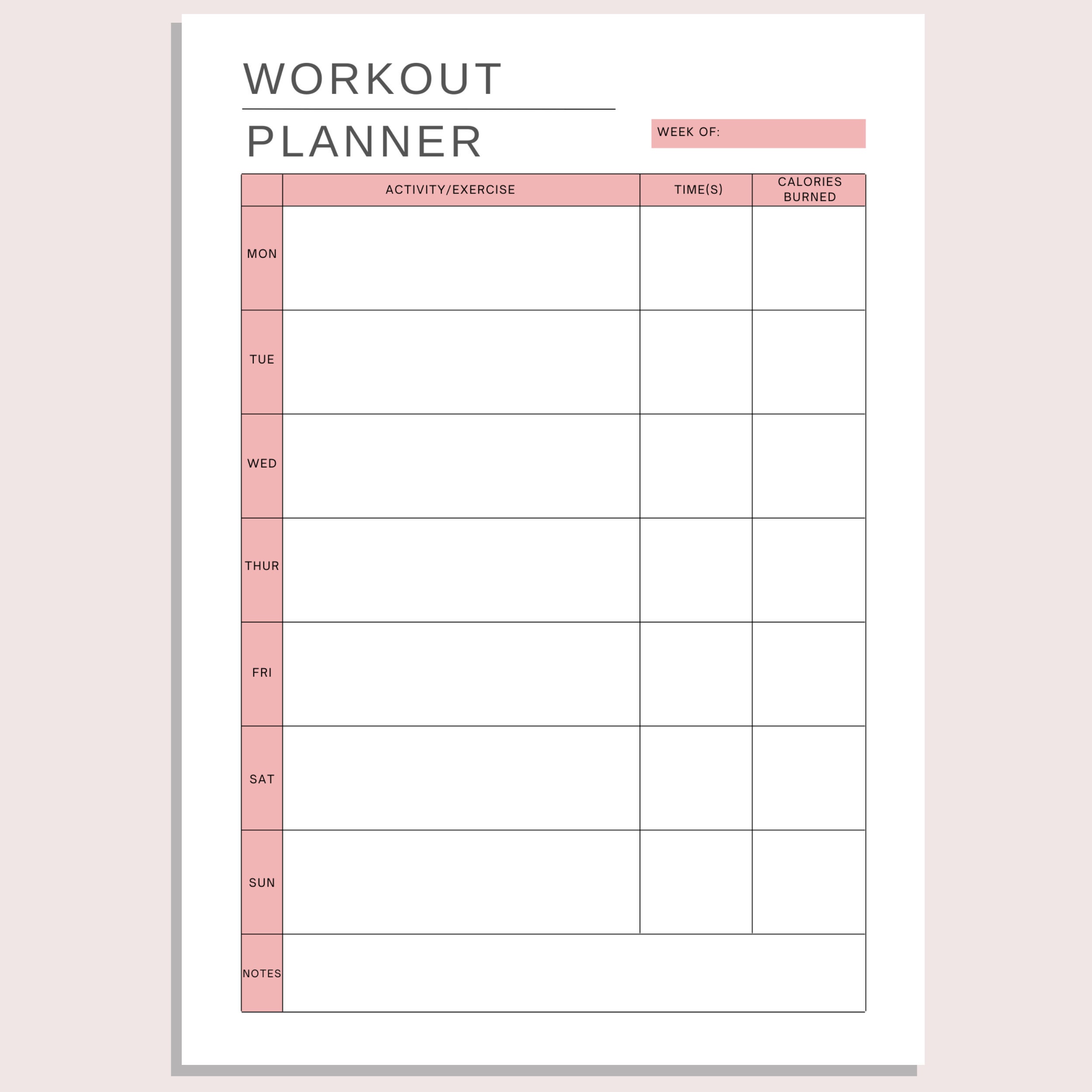 Workout Planner | Printable Weekly Exercise Plan | Fitness Journal ...