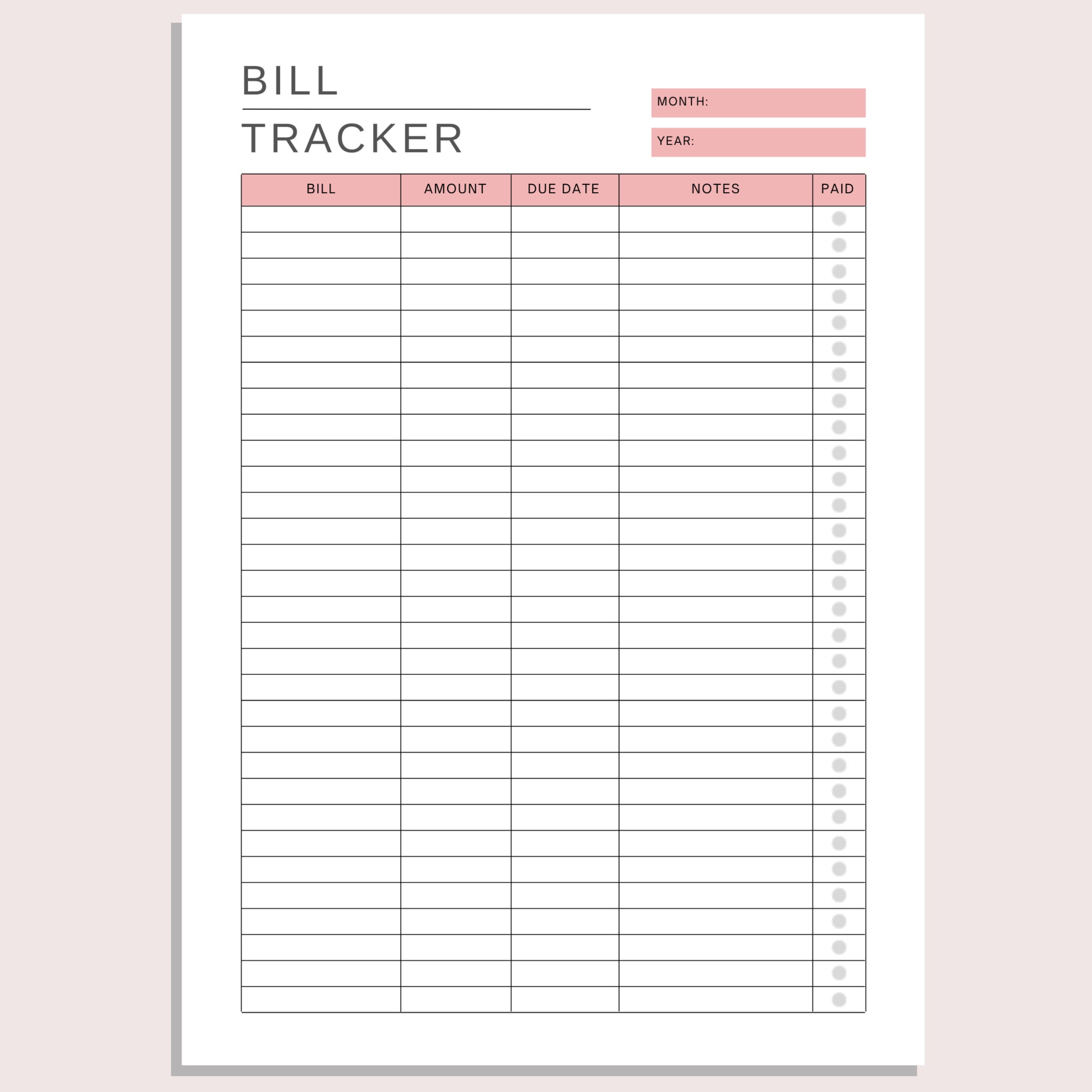 Monthly Bill Tracker | Bill Payment Log | Bill Checklist | Printable ...