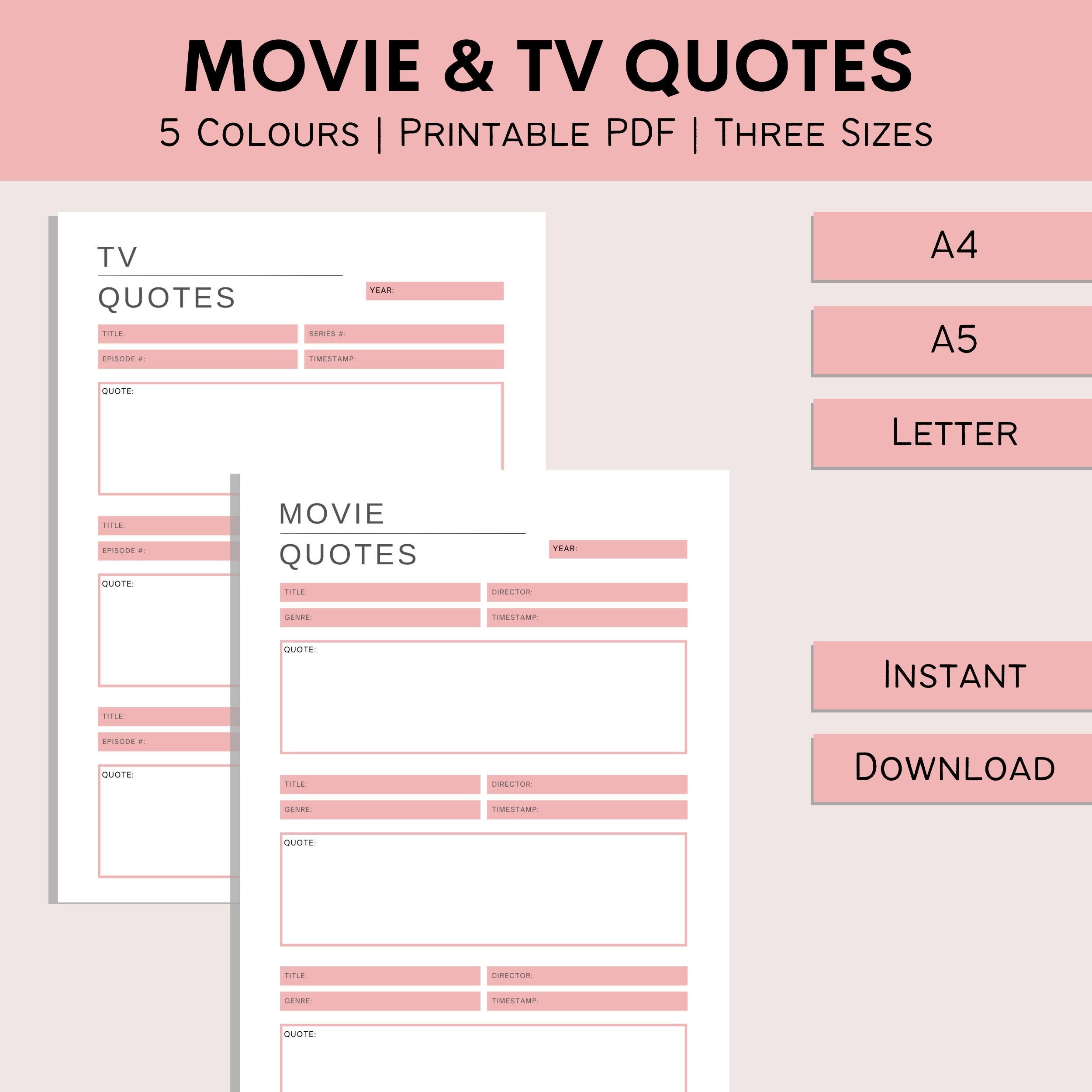Movie Quote Sheet, Printable Favorite Quote Tracker, Film Lover, TV ...