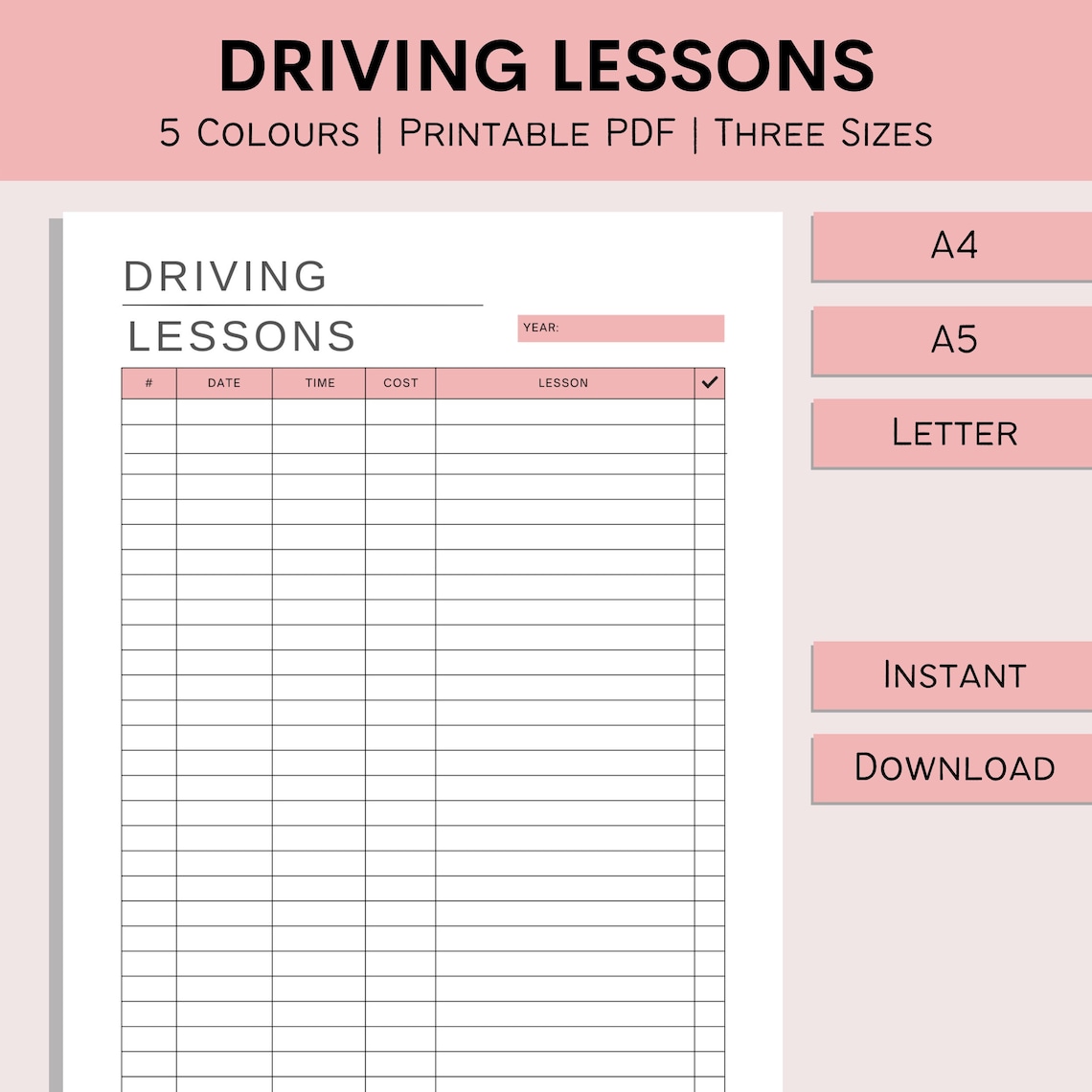 Driving Lessons Tracker | Driving License Progress | Printable Driving ...