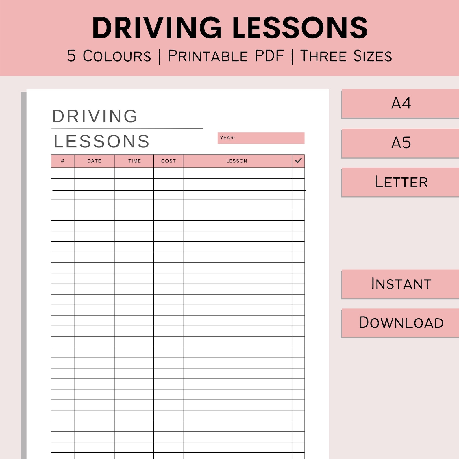 Driving Lessons Tracker | Driving License Progress | Printable Driving ...