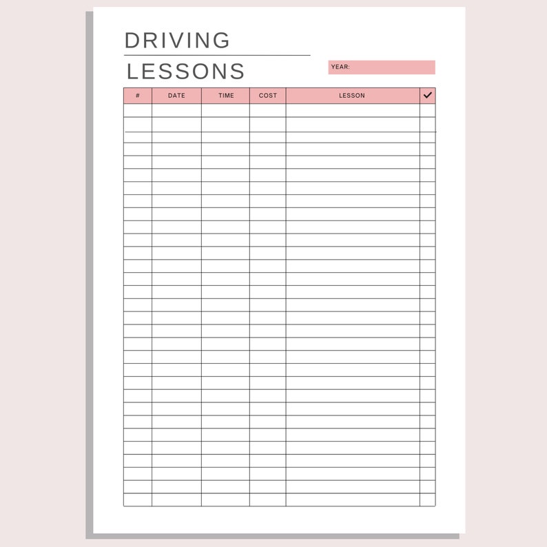 Driving Lessons Tracker Driving License Progress Printable Driving Prep ...