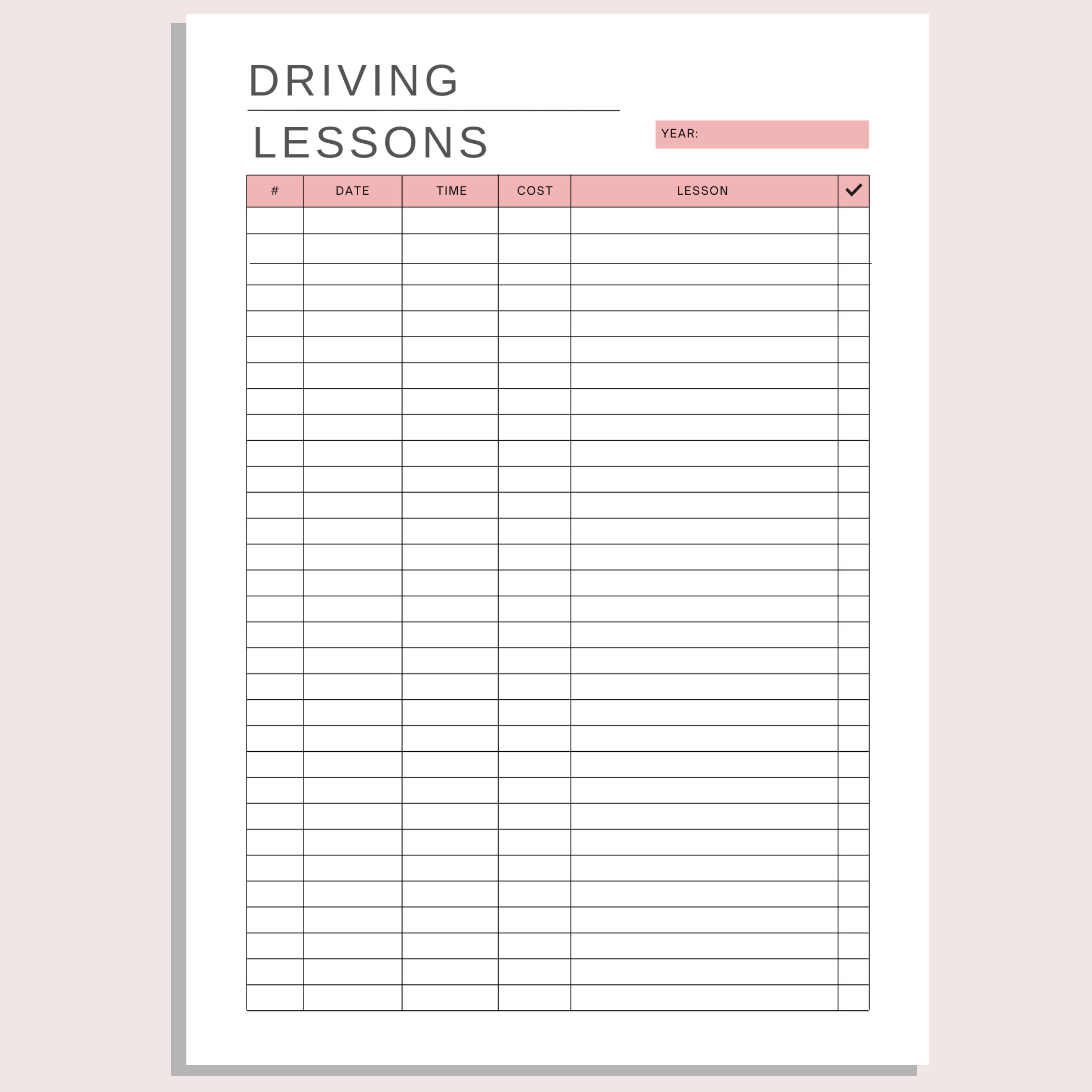 Driving Lessons Tracker | Driving License Progress | Printable Driving ...