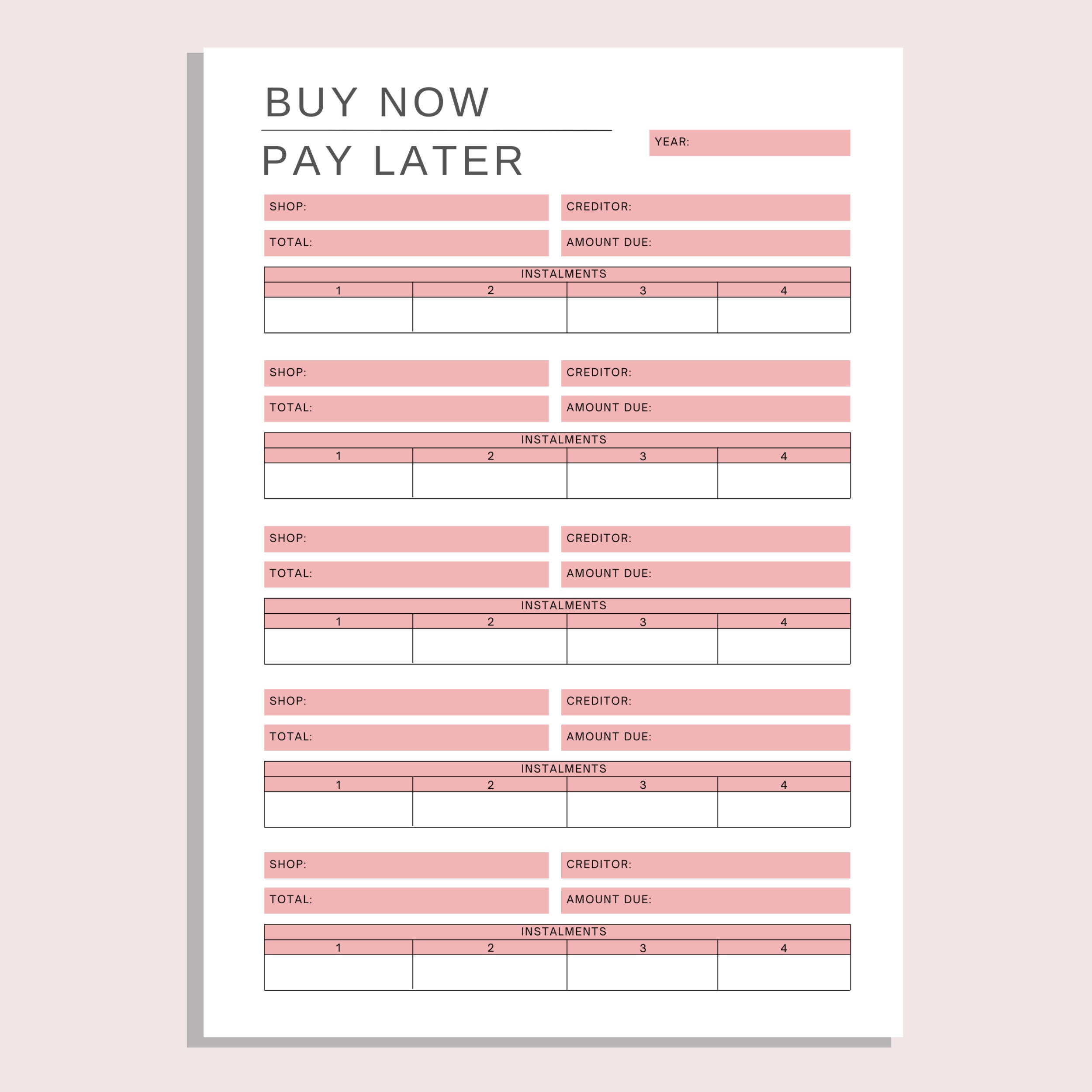 Buy Now Pay Later Tracker | Afterpay Finance Planner | Budget Planner ...