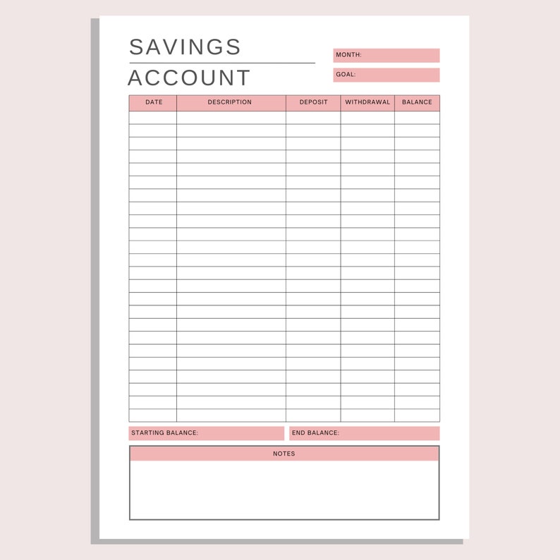 Savings Account Overview | Personal Savings Tracker | Financial ...