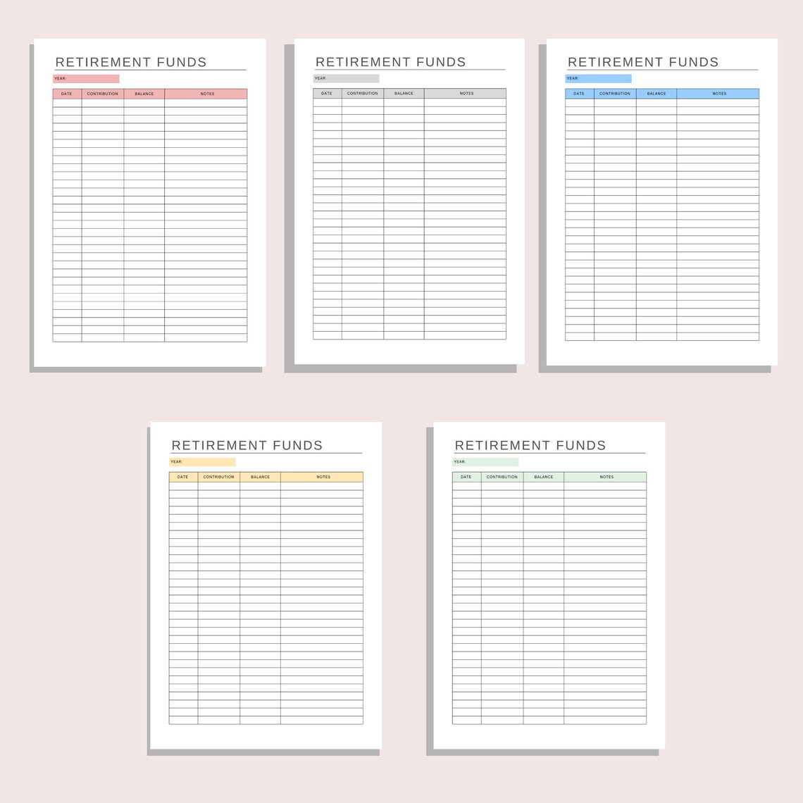 Retirement Funds Tracker | Printable Financial Plan | Savings Planner ...